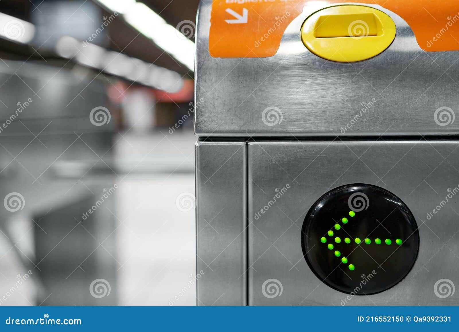 Closeup of Electronic Turnstile at Subway Station Platform. Gates are ...