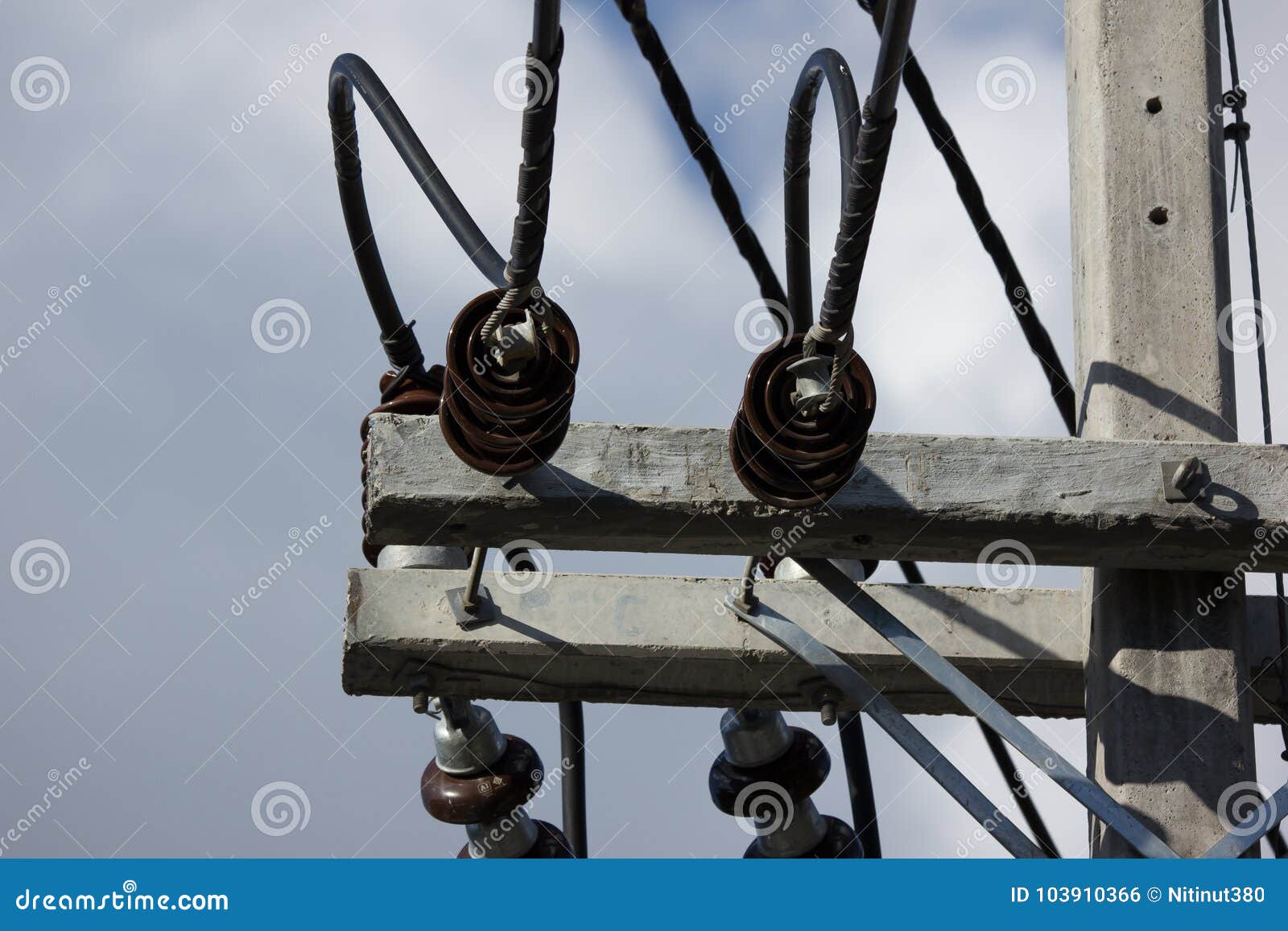 Closeup Eletricity Line and Electricity Post Stock Photo - Image of ...