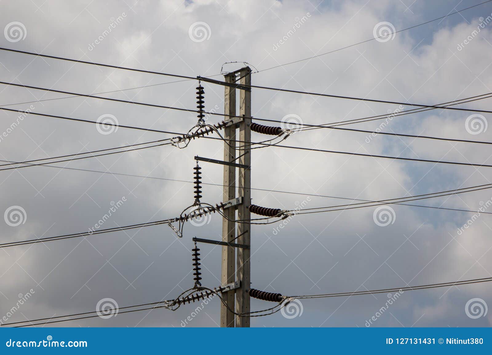 Closeup Eletricity Line and Electricity Post Stock Image - Image of ...