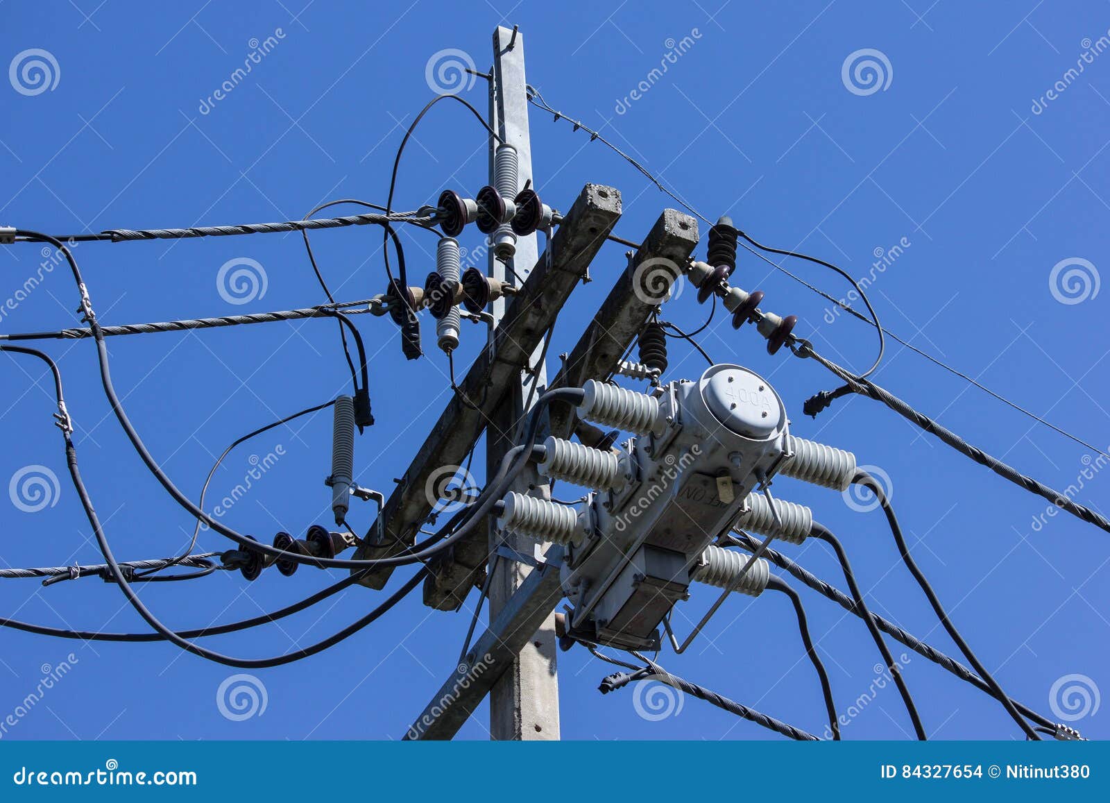 Closeup Eletricity Line and Electricity Post Stock Photo - Image of ...