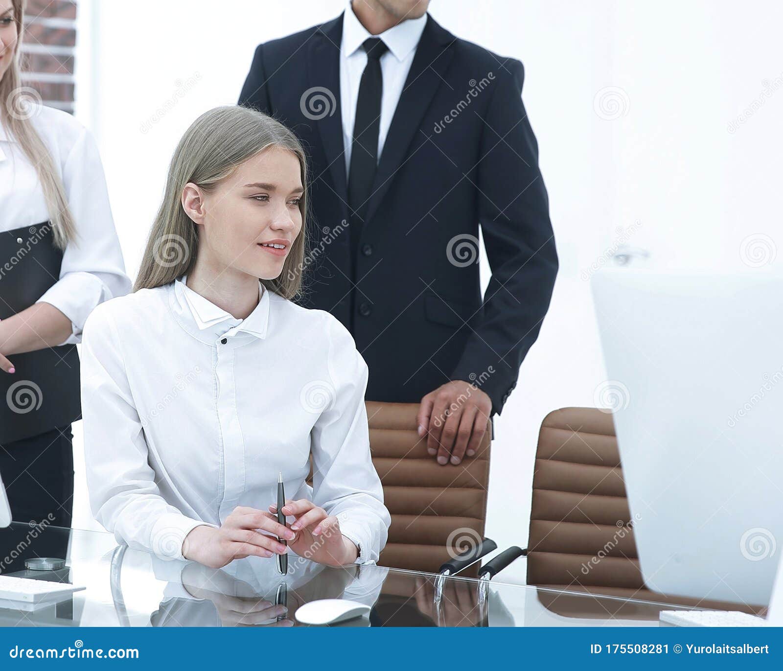 Closeup.the Employees are Talking in a Modern Office Stock Image ...