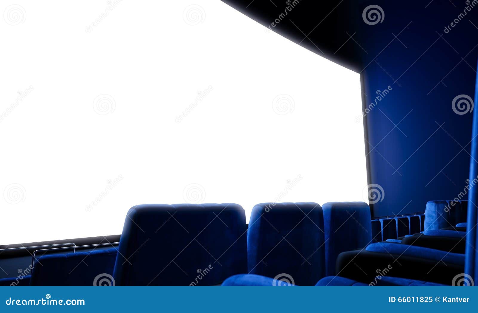 Closeup of Empty Cinema Screen with Blue Seats. 3d Render Stock Image ...