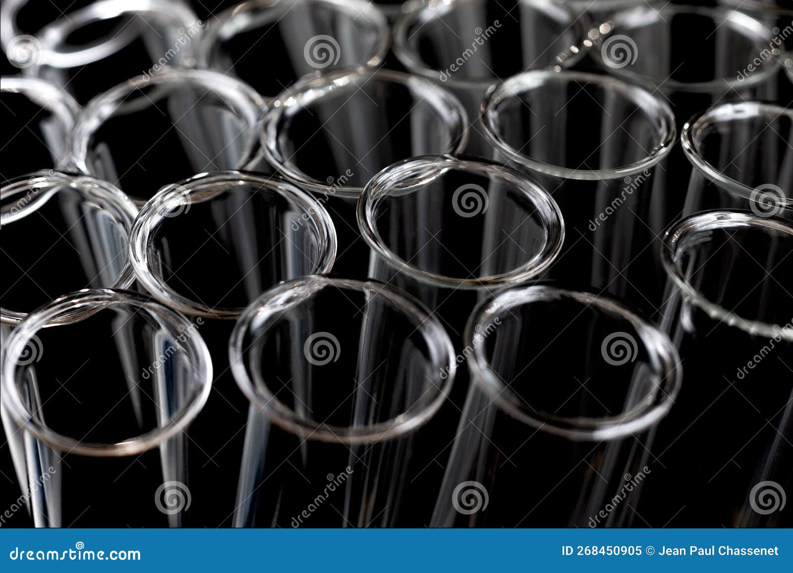 Closeup of Empty Glass Test Tubes on a Black Background in Laboratory ...