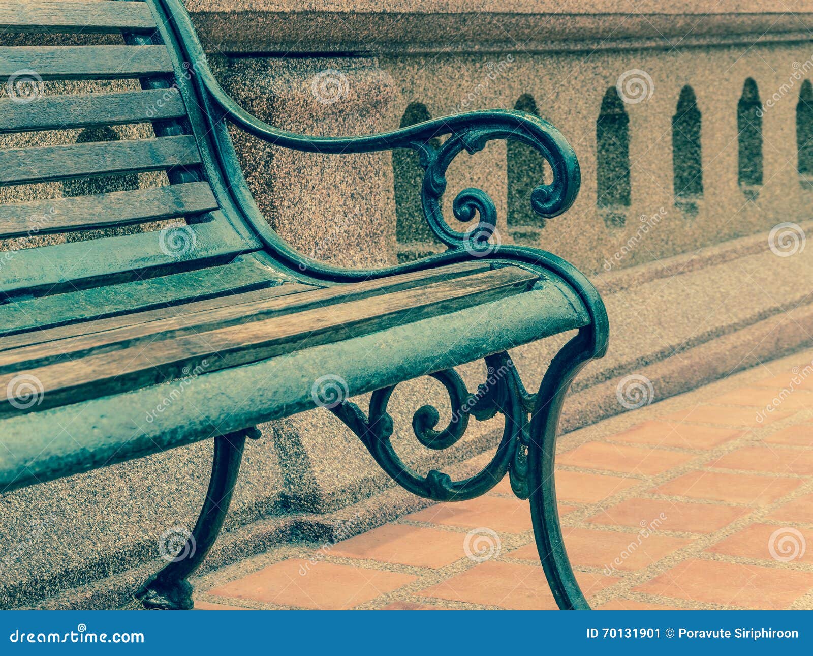 Closeup Empty Vintage Bench in Front of Rugged Wall Stock Image - Image ...
