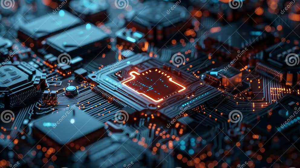 Closeup of an Encrypted Data Chip on a Circuit Board, Symbolizing ...