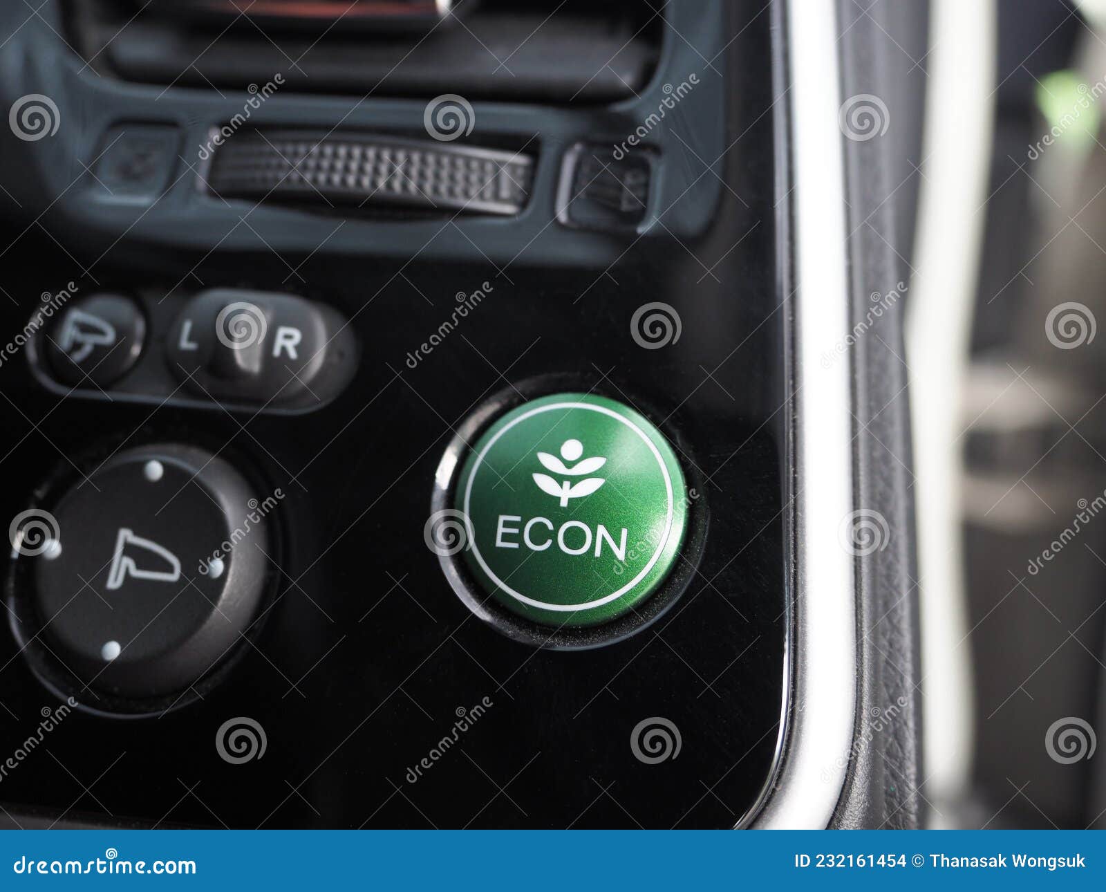 Closeup Energy Save Mode Button of Eco Car Shiny and Clean Stock Photo ...