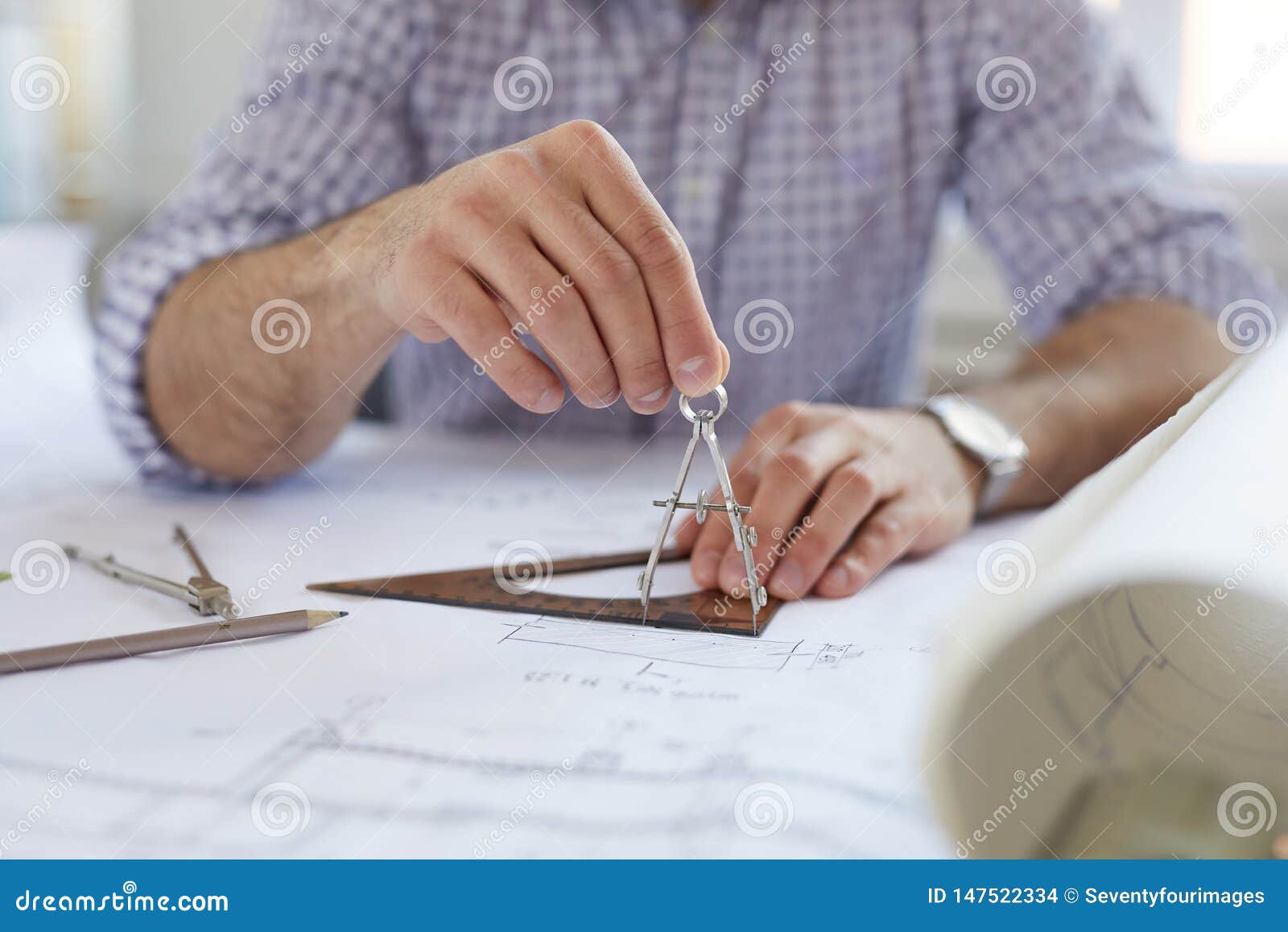 Engineer Using Compass stock photo. Image of alone, hands - 147522334