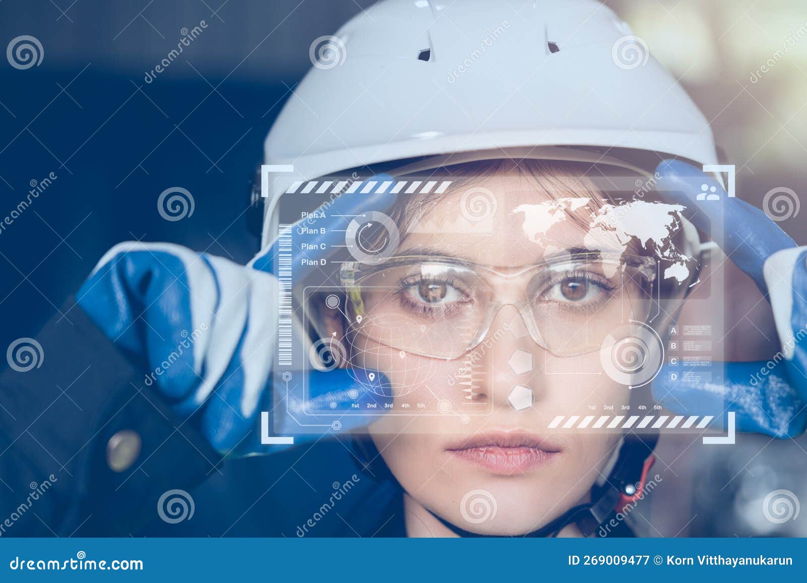 Closeup Engineer Looking Digital Holographic Interface Digital System ...
