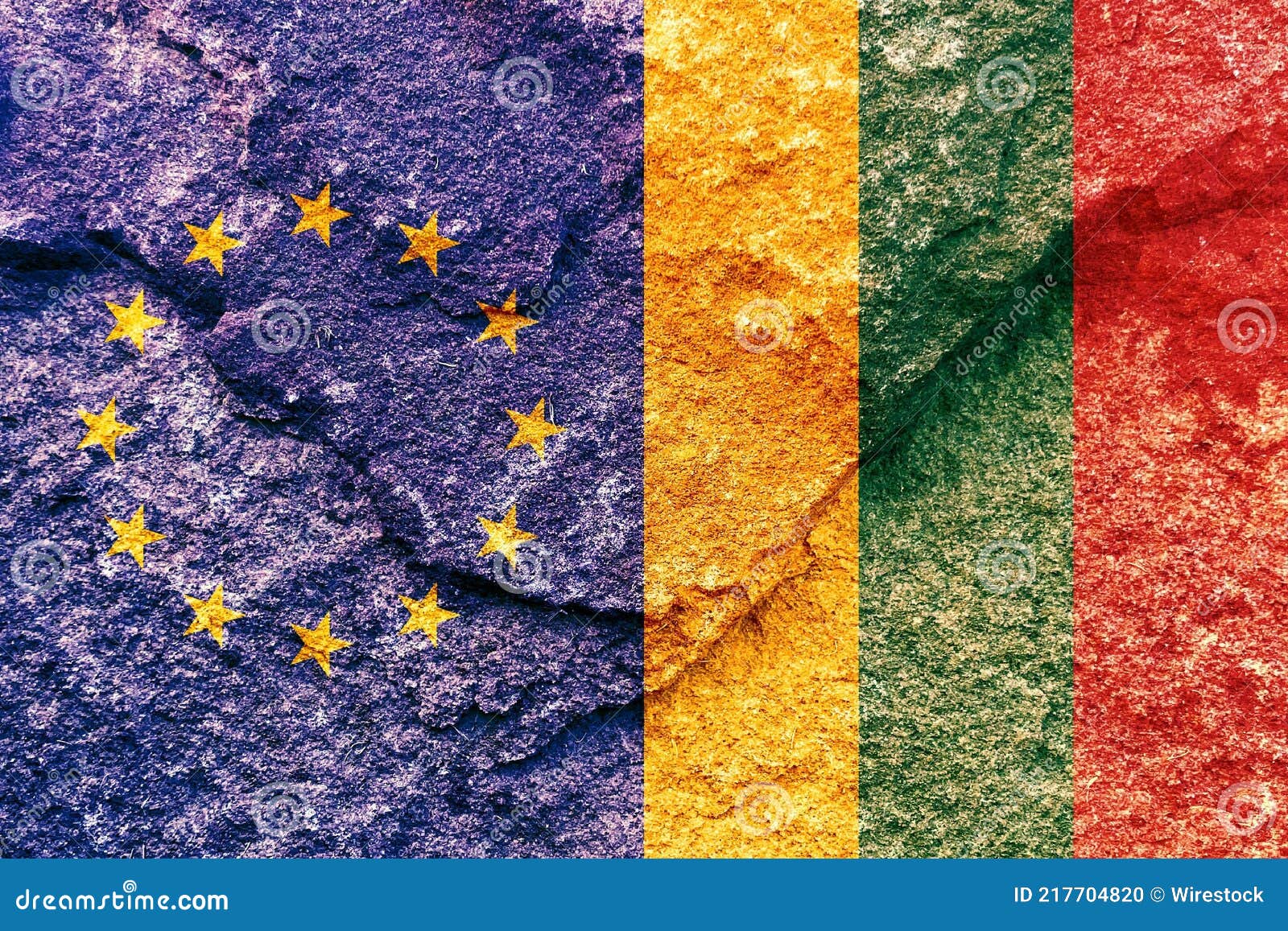 Closeup of EU and Lithuania Flags Painted on a Weathered Rock Wall ...