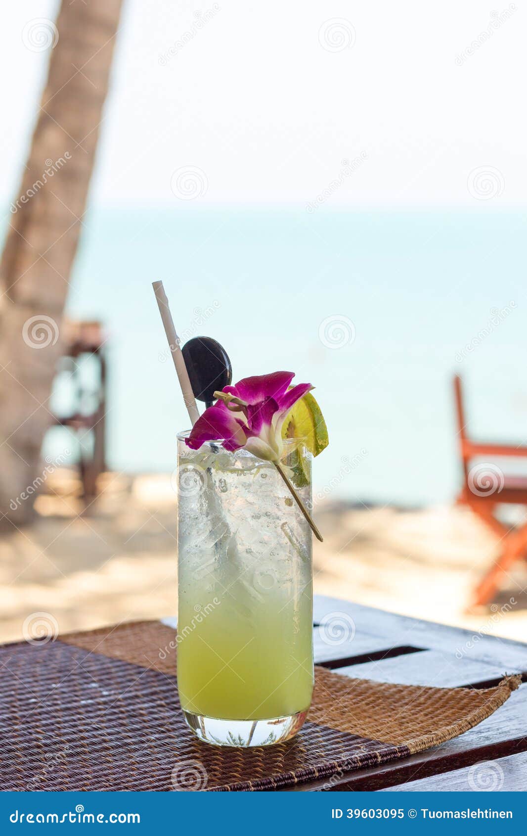 Closeup of an Exotic Cocktail on a Table at Beach Stock Image - Image ...