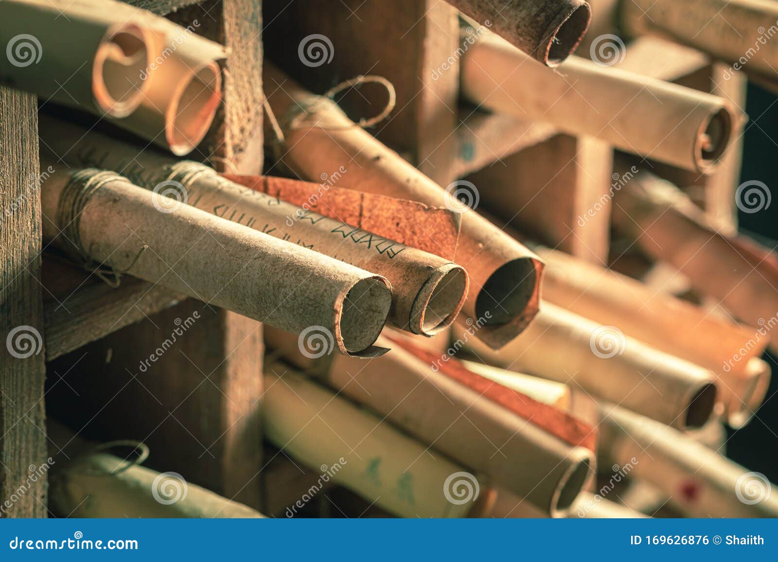 Extraordinary Library Full of Medieval and Old Scrolls Stock Photo ...