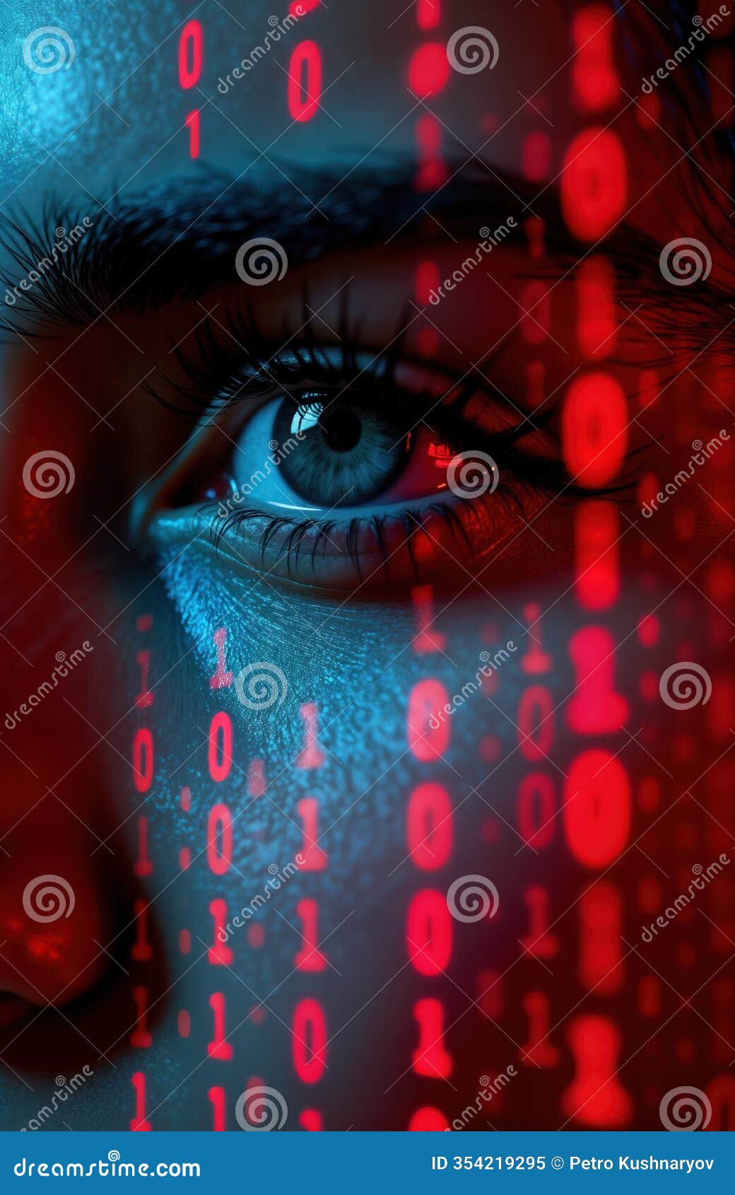 Closeup Eye Sees Binary Code. Digital Data Overload Concept. Privacy ...