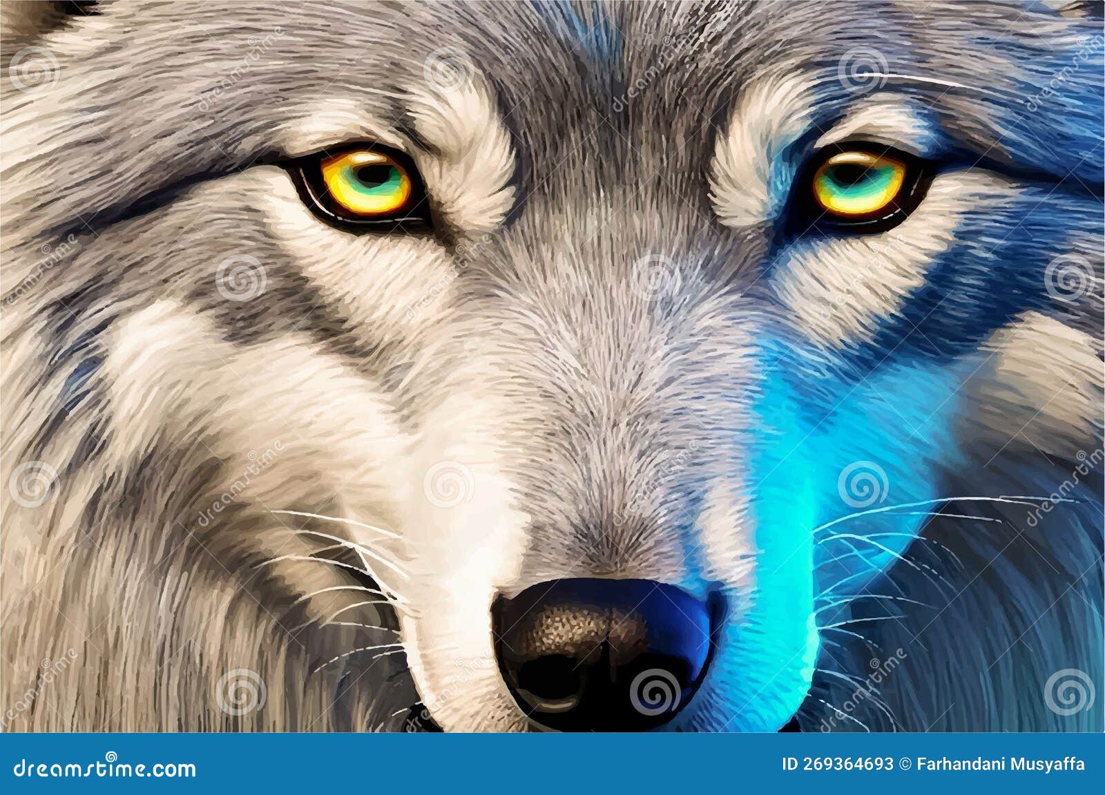 Closeup of Face Arctic Wolf Abstract Background Watercolor Realistic ...