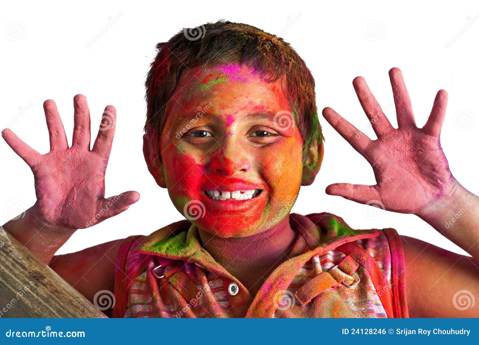 Closeup Face Young Boy Playing Holi Smiling Stock Photo - Image of ...