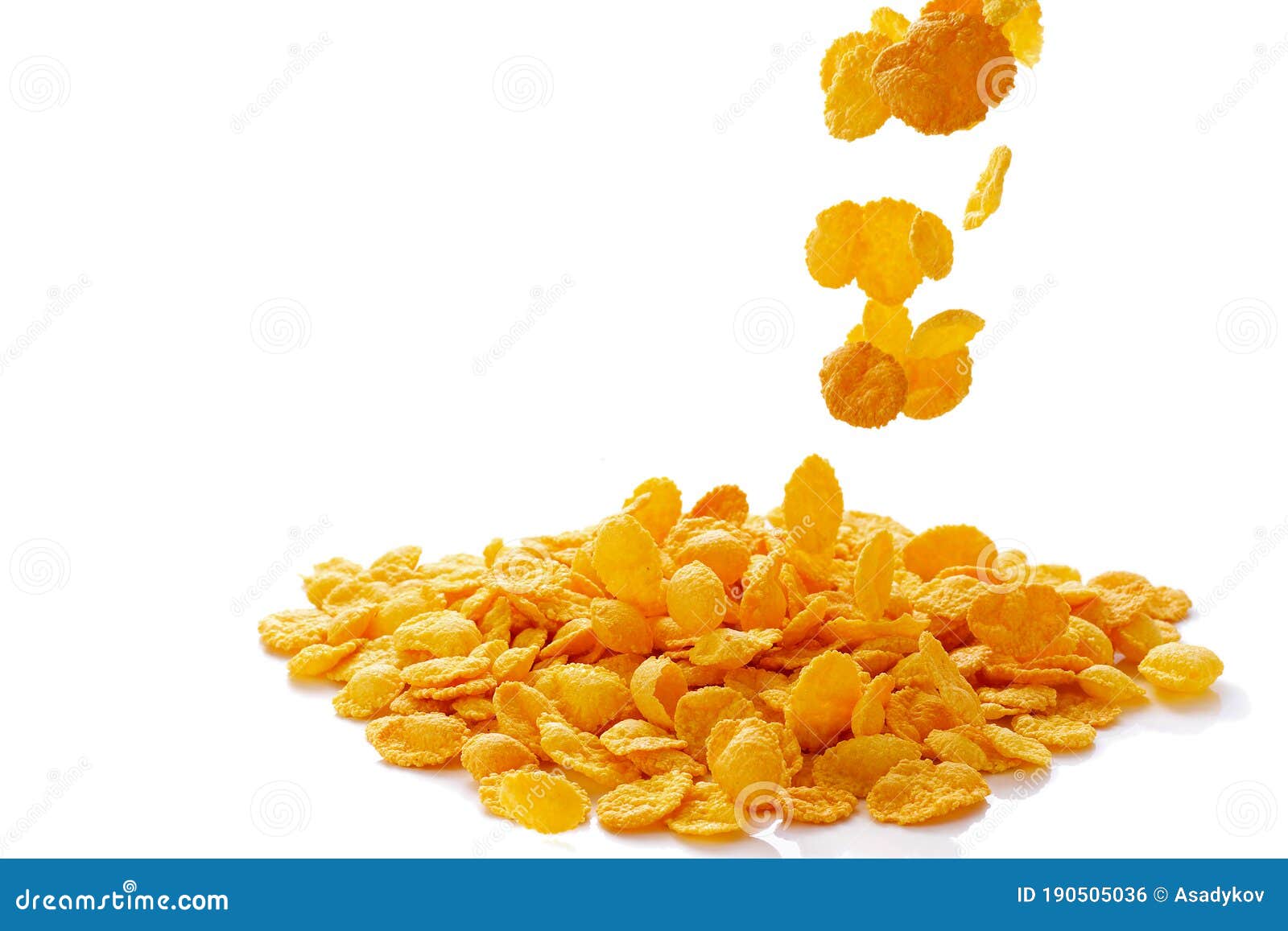 Closeup of Falling Corn Flakes on White Background Stock Photo - Image ...
