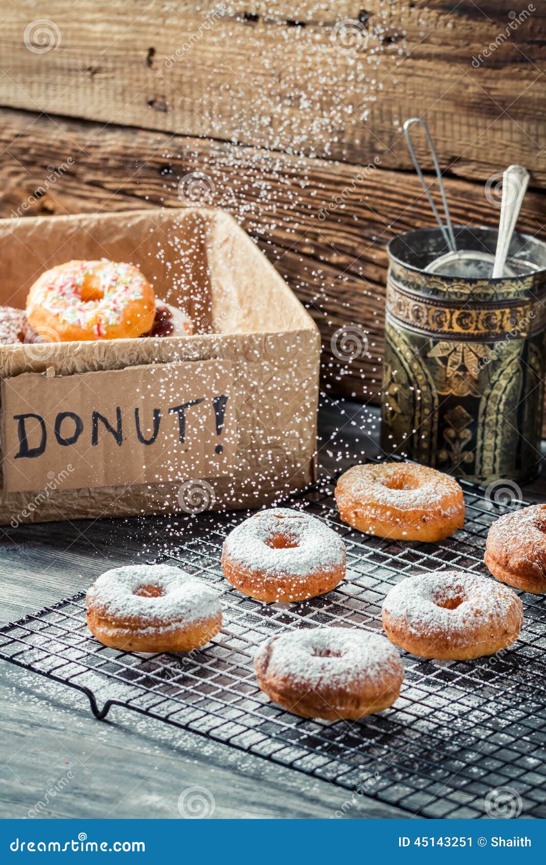 Closeup of Falling Icing Sugar on Fresh Donuts Stock Image - Image of ...