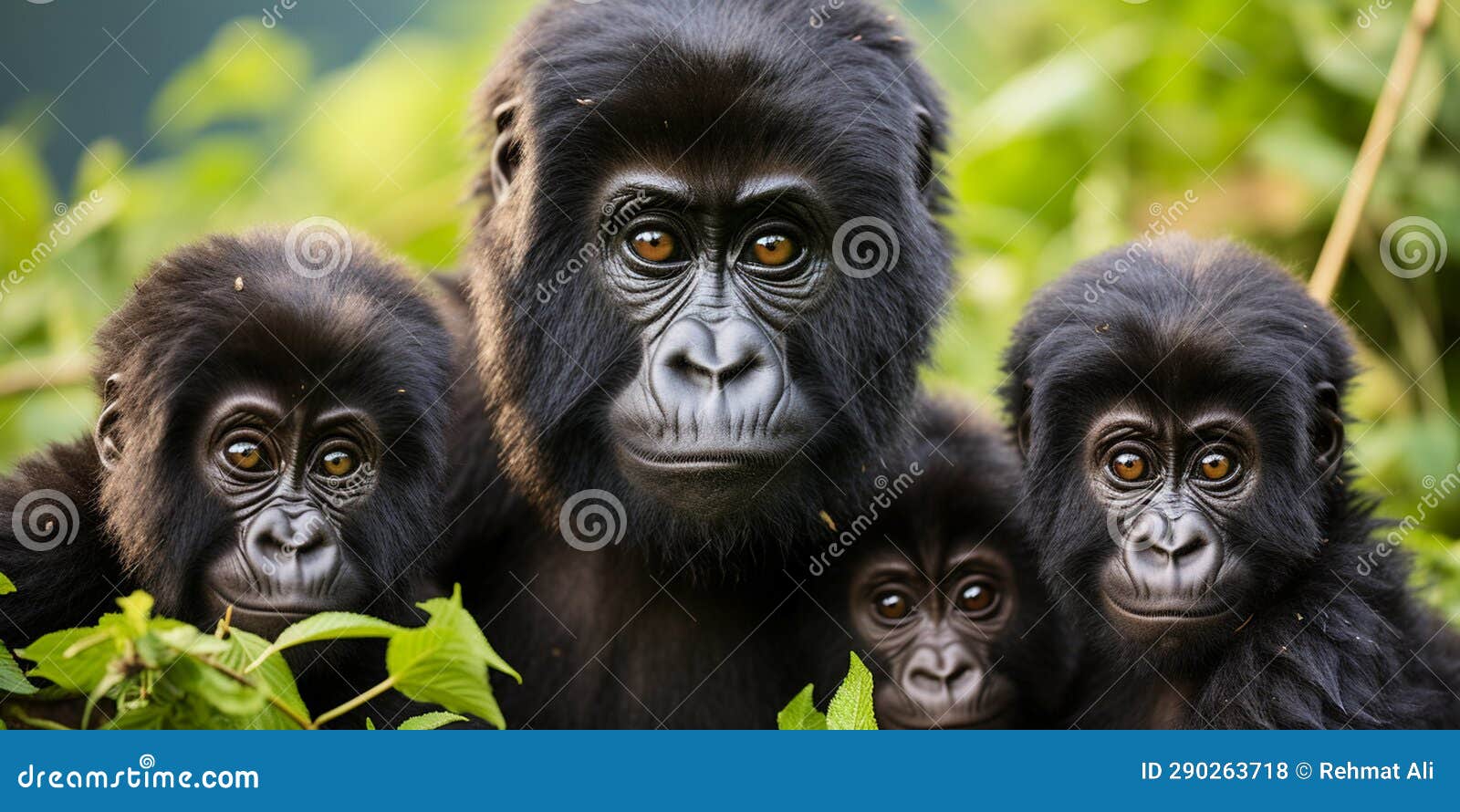Closeup of a Family Group of Mountain Gorillas Stock Photo - Image of ...