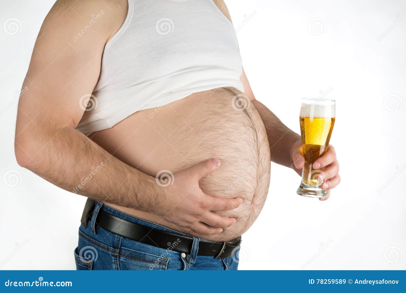 Closeup Fat Belly with Beer Isolated on White Background Stock Image ...