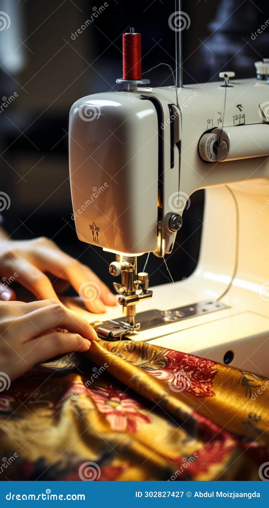 Closeup Of Female Tailor Work On Sewing Machine Stitch Fabric Patterns ...
