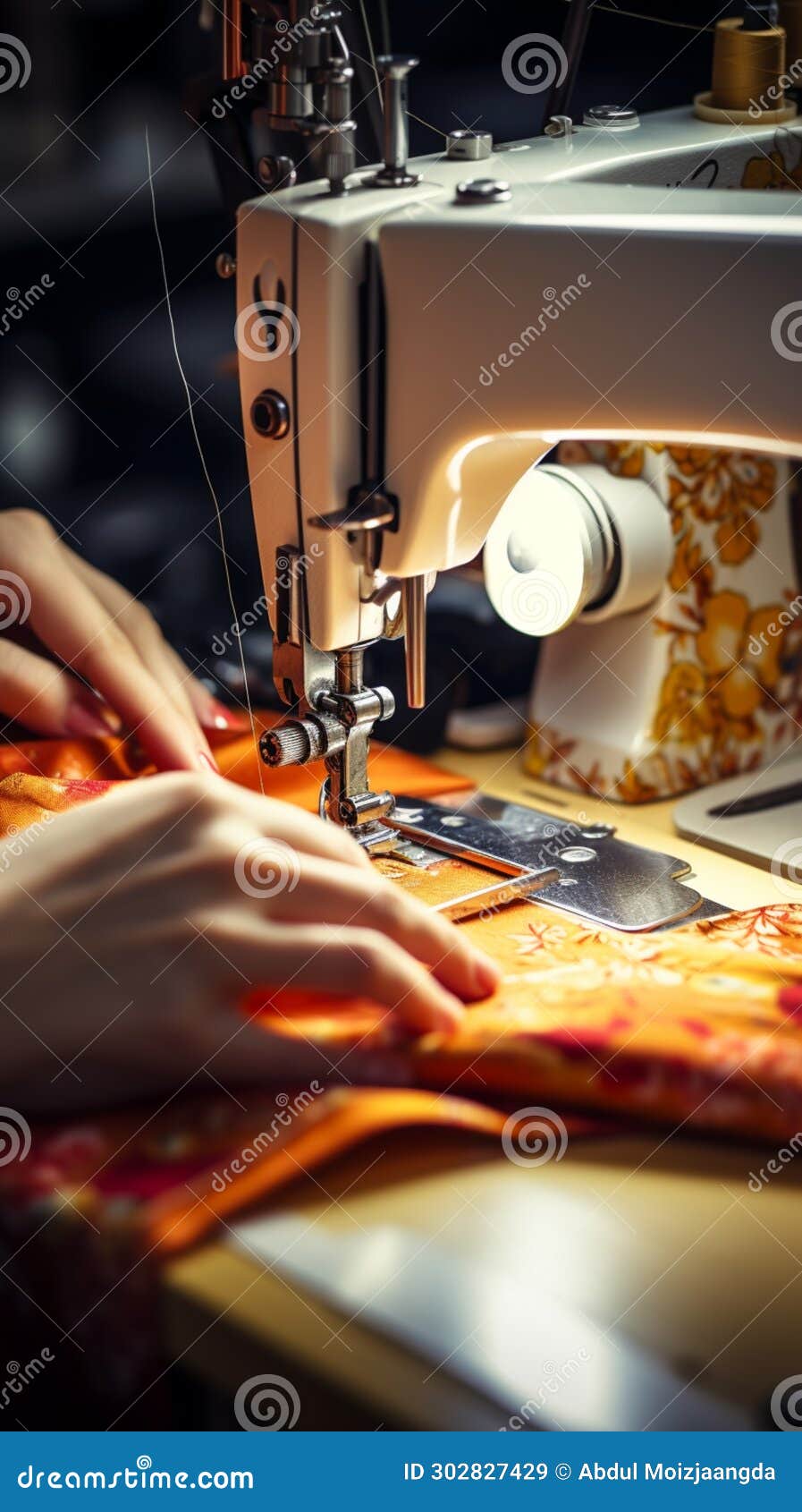 Closeup Of Female Tailor Work On Sewing Machine Stitch Fabric Patterns ...
