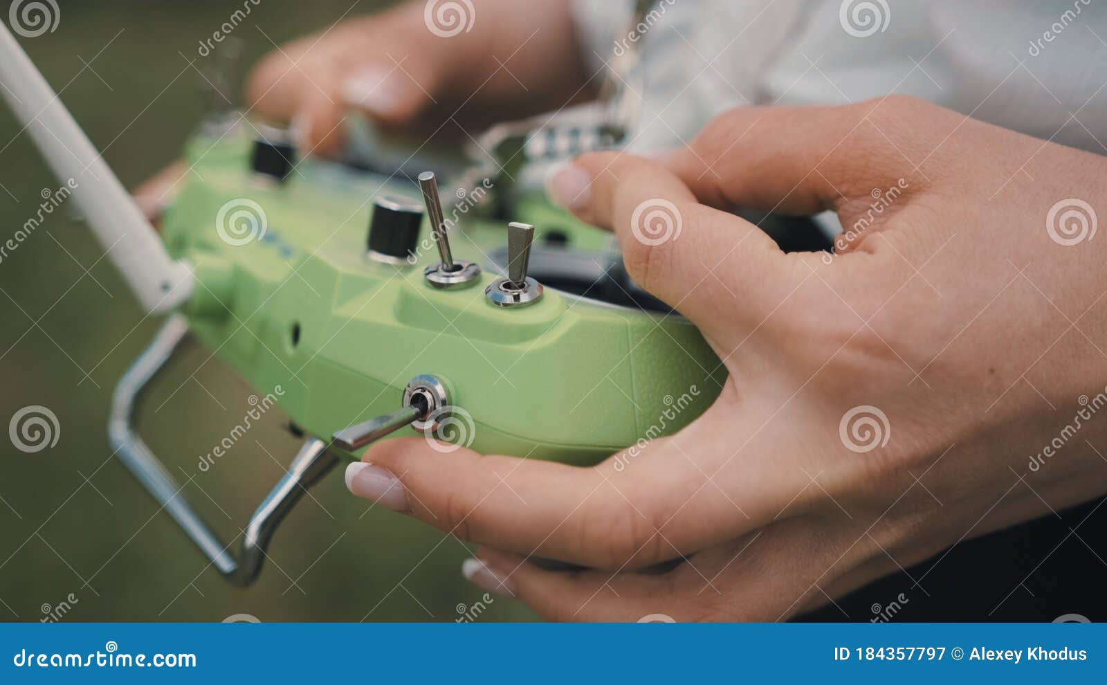 Closeup Female Hands Remote Control Sticks of Control of FPV Racing ...