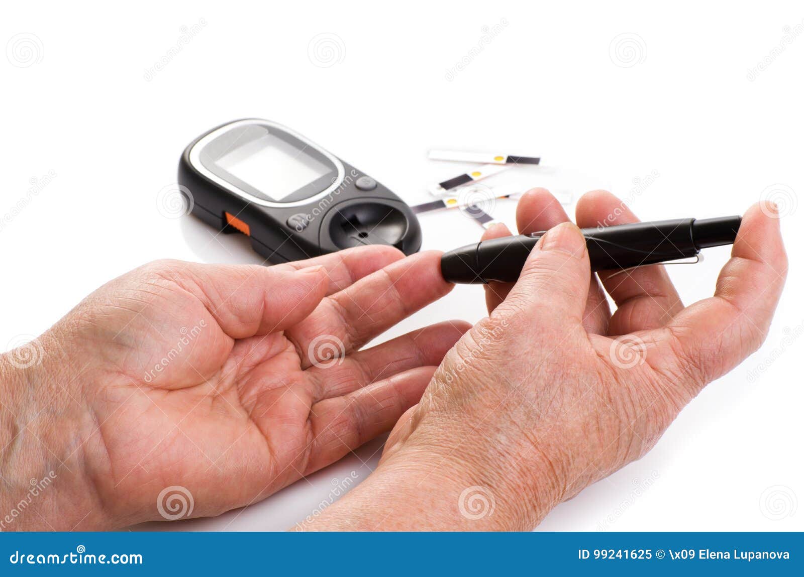 Closeup Female Hands Using Glucometer Scanner Stock Image - Image of ...