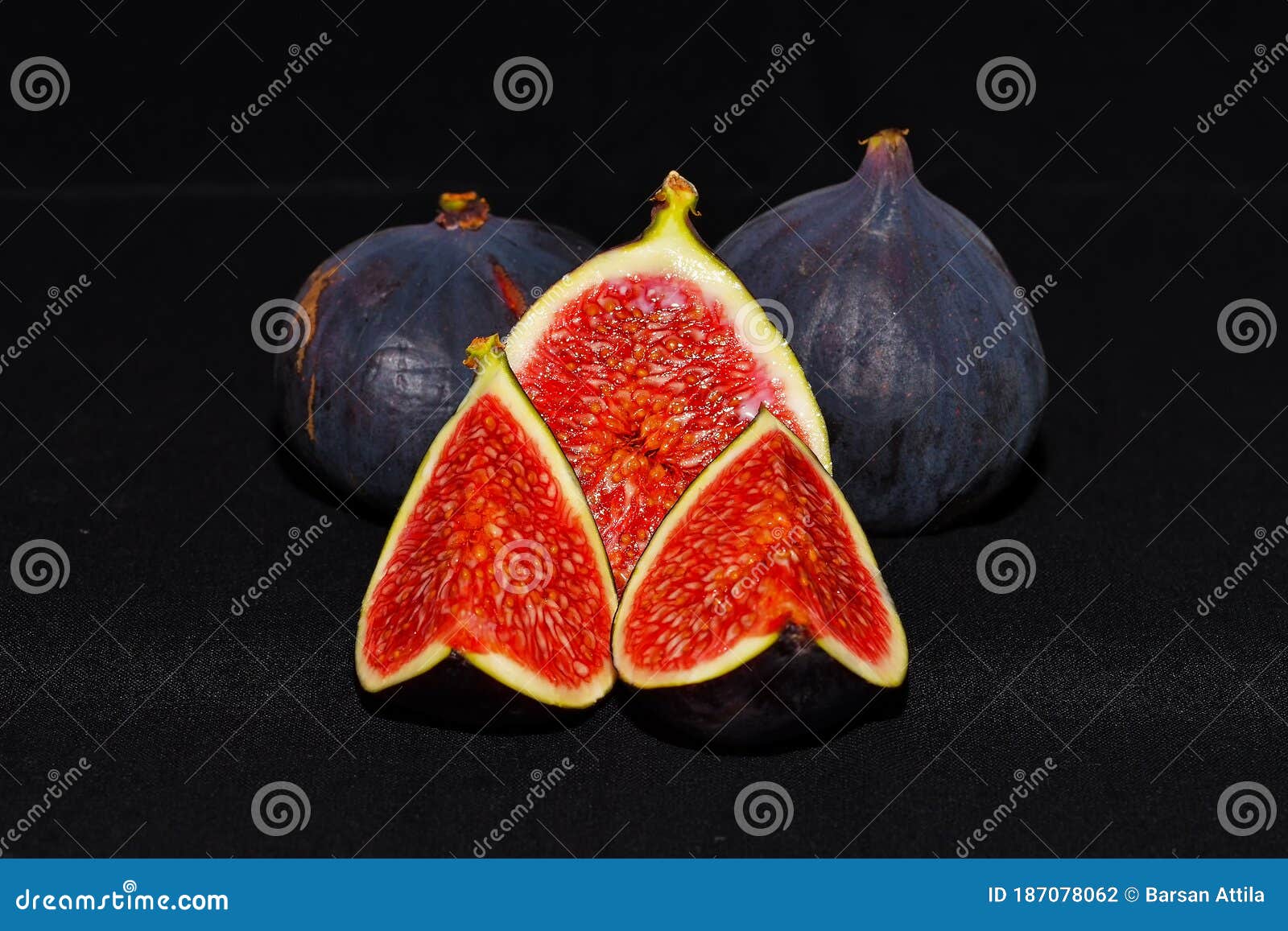 Closeup of Fig Fruit Wedges on a Dark Background Stock Photo - Image of ...