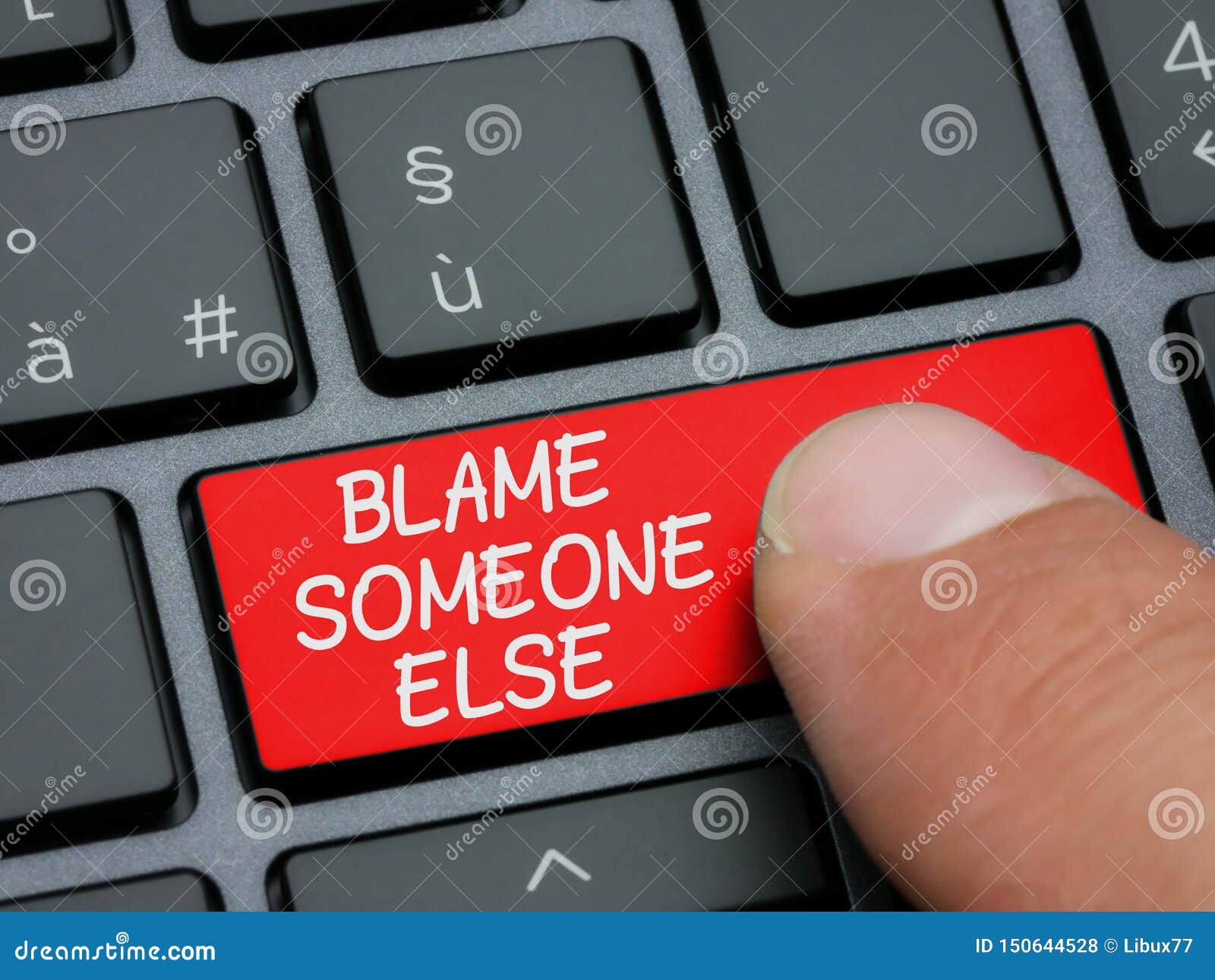 Closeup Finger Typing on Blame Someone Else Key on Computer Keyboard ...