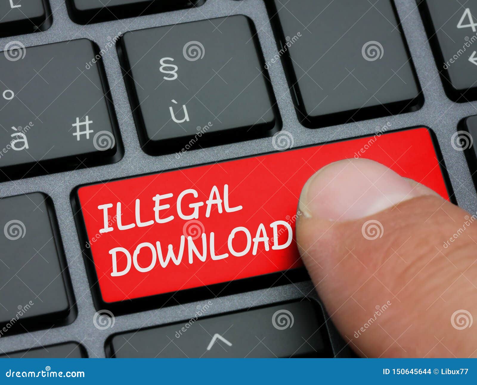 Closeup Finger Typing on Illegal Download Key on Computer Keyboard ...