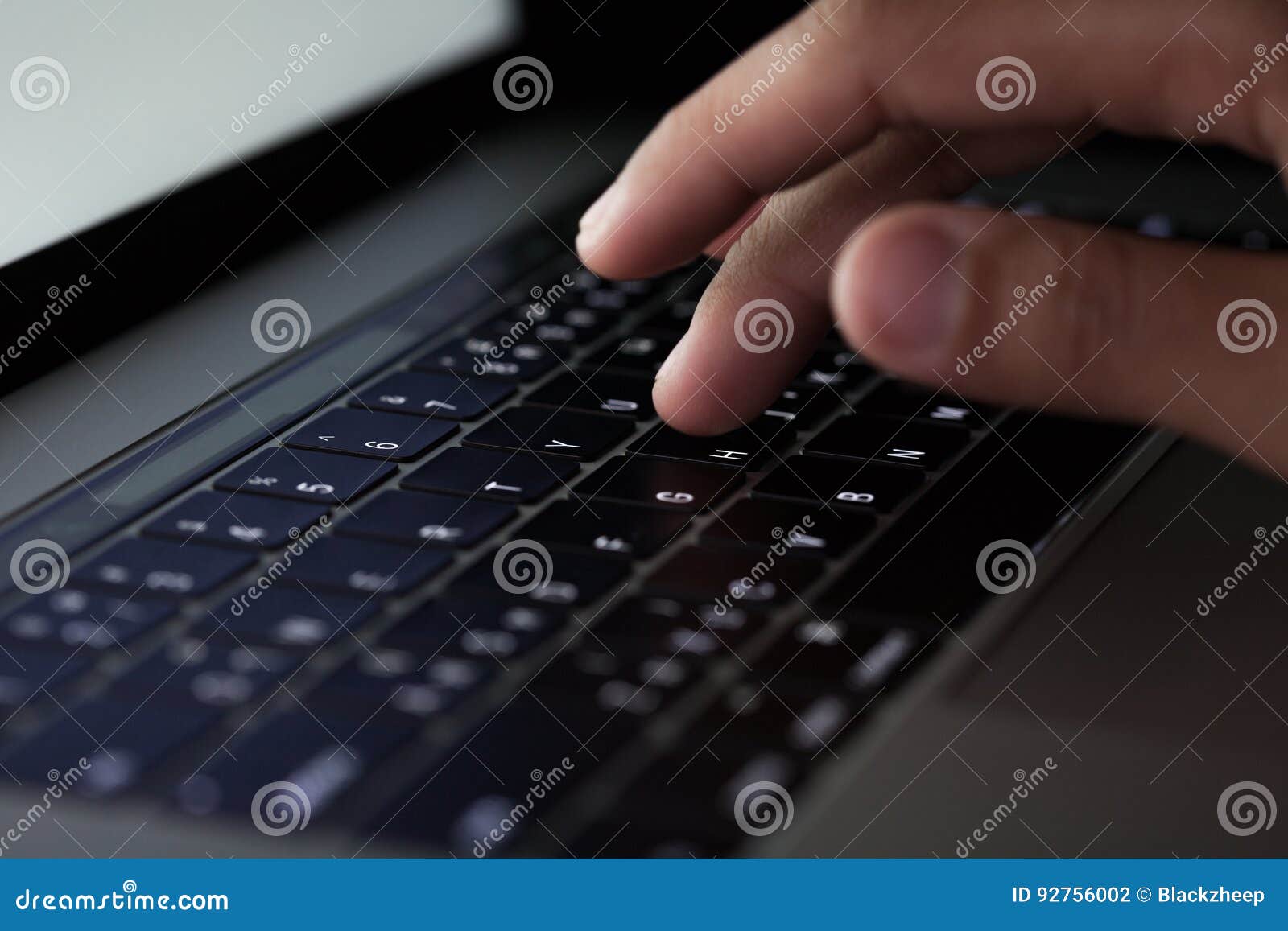 Closeup Finger Typing on Keyboard Computer Working at Night Stock Photo ...