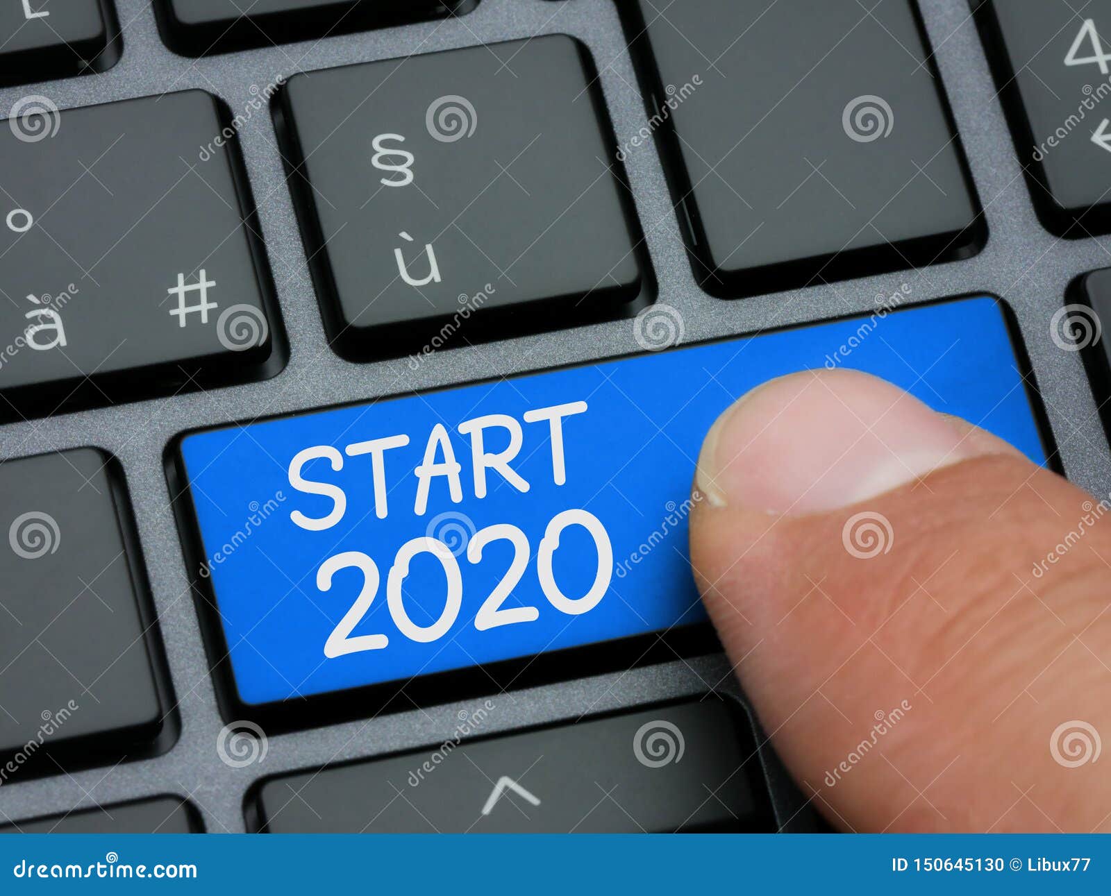 Closeup Finger Typing on Start 2020 Key on Computer Keyboard Stock ...