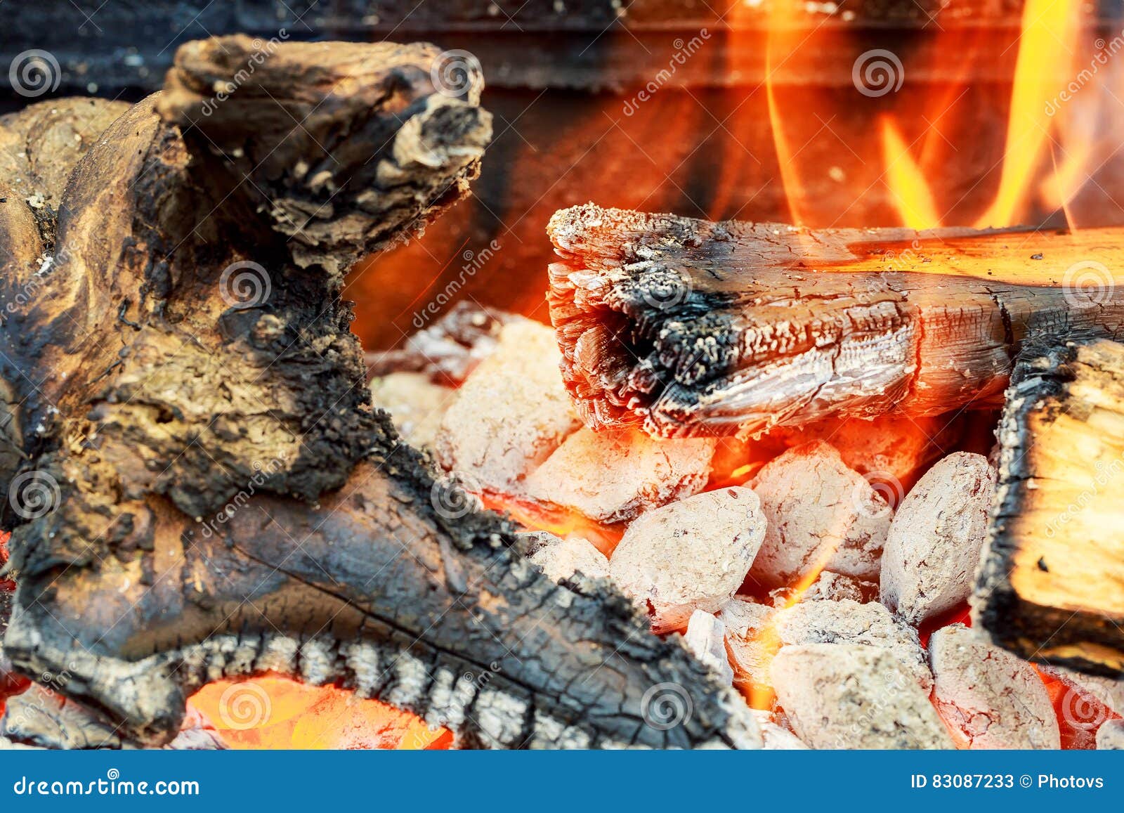 Closeup of Firewood Burning in Fire Three Billets in Hot Stove Stock ...