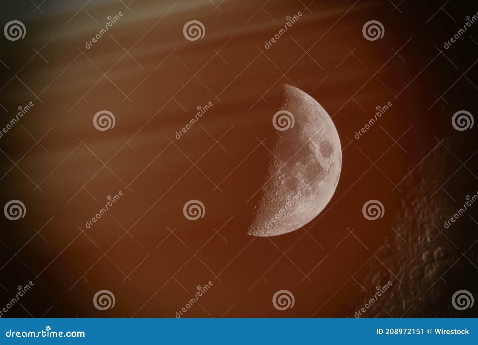 Closeup of the First Quarter Phase of the Moon Stock Image - Image of ...