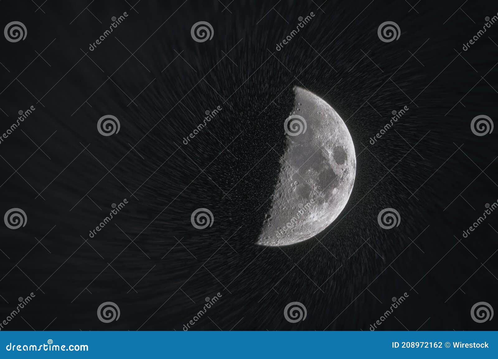 Closeup of the First Quarter Phase of the Moon Stock Photo - Image of ...