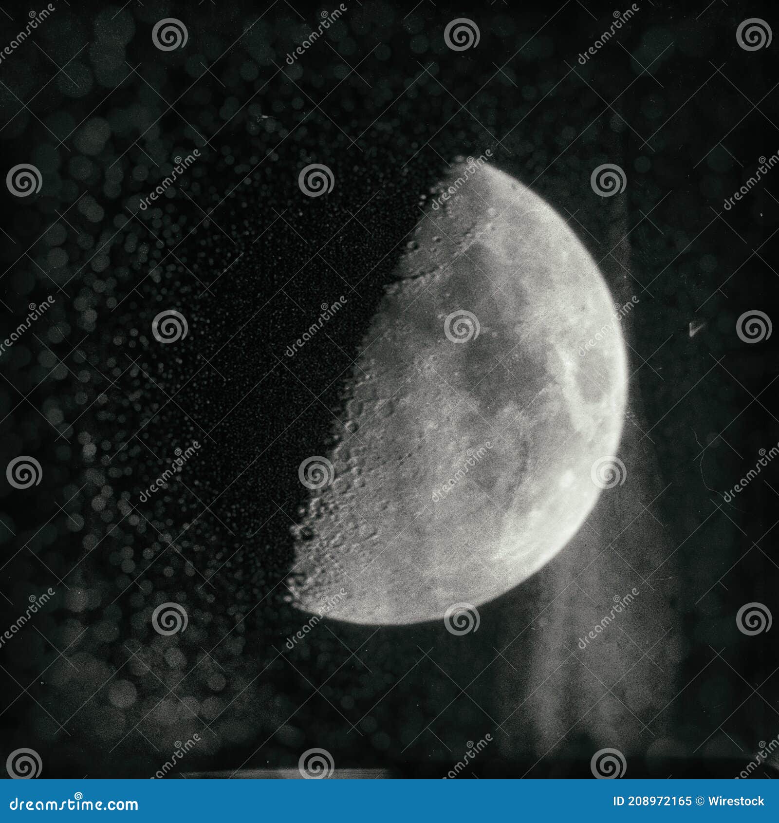 Closeup of the First Quarter Phase of the Moon Stock Image - Image of ...