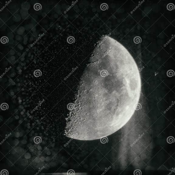 Closeup of the First Quarter Phase of the Moon Stock Image - Image of ...