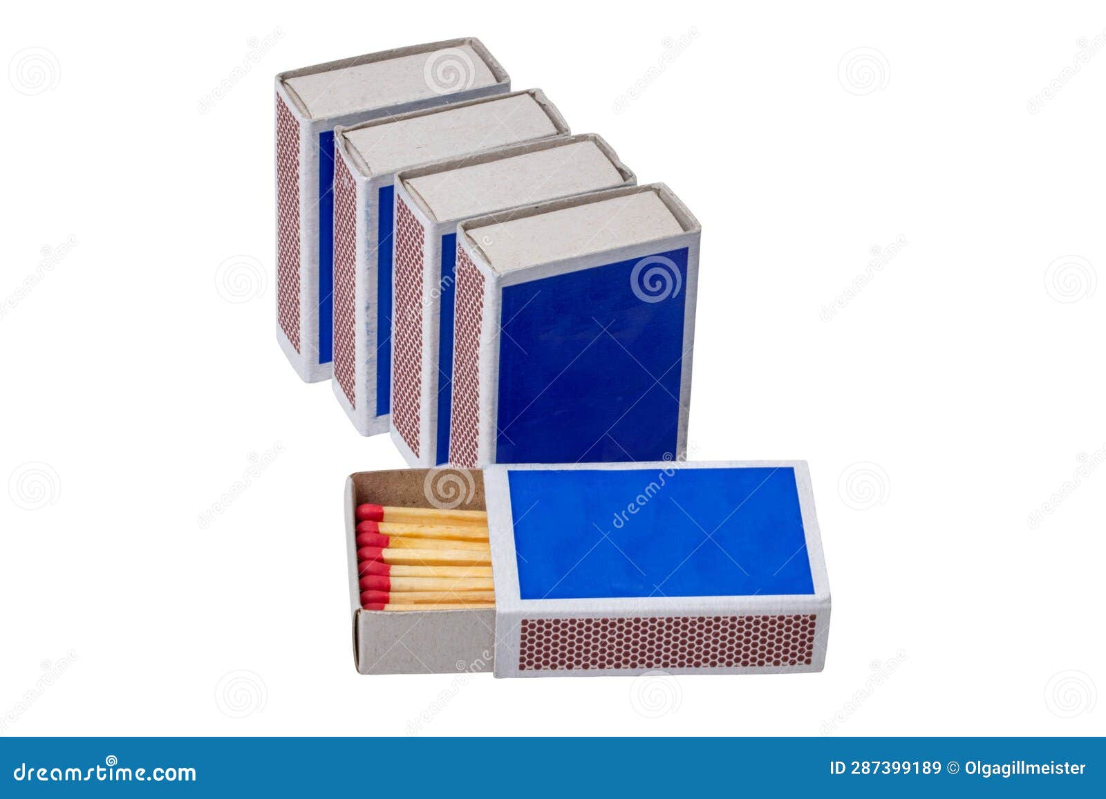 Closeup of Five Matchboxes with One Opened Isolated on a White ...