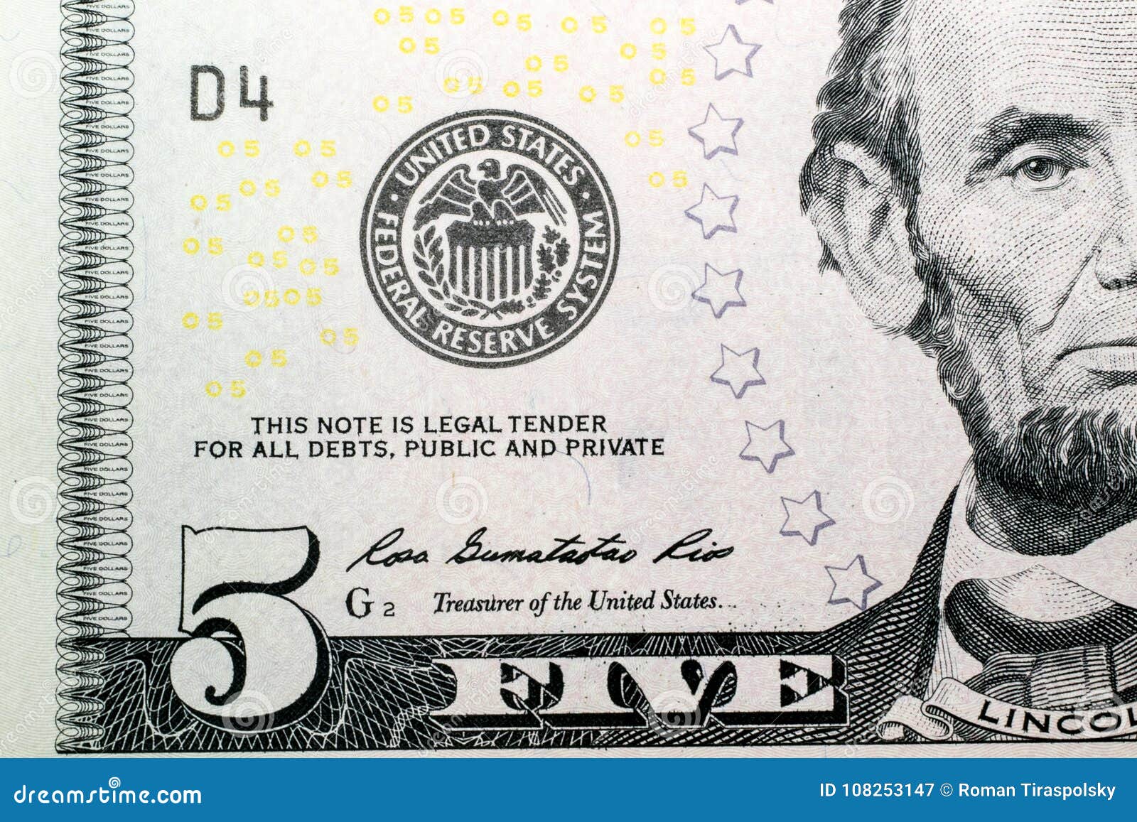 Five dollar bank note stock image. Image of macro, bill - 108253147