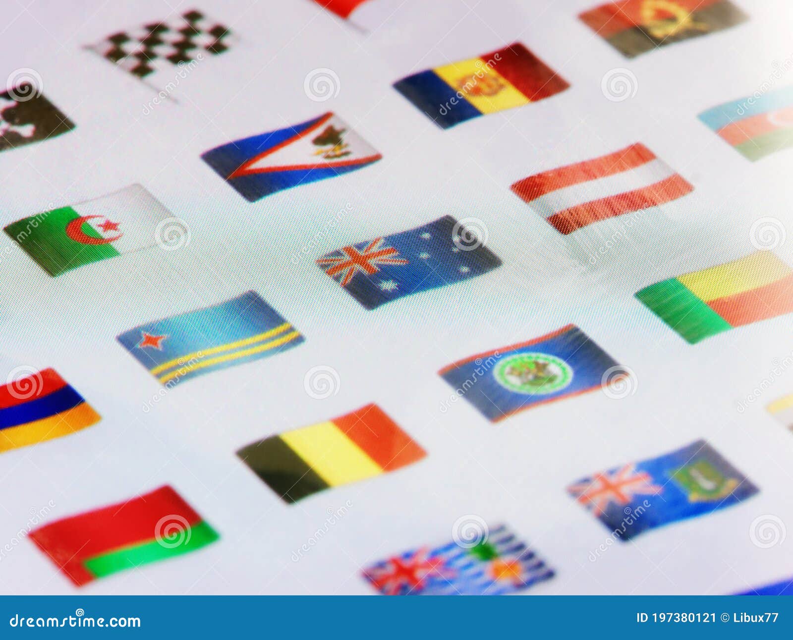 Closeup Flag Countries Icons on Computer or Mobile Screen Stock Image ...