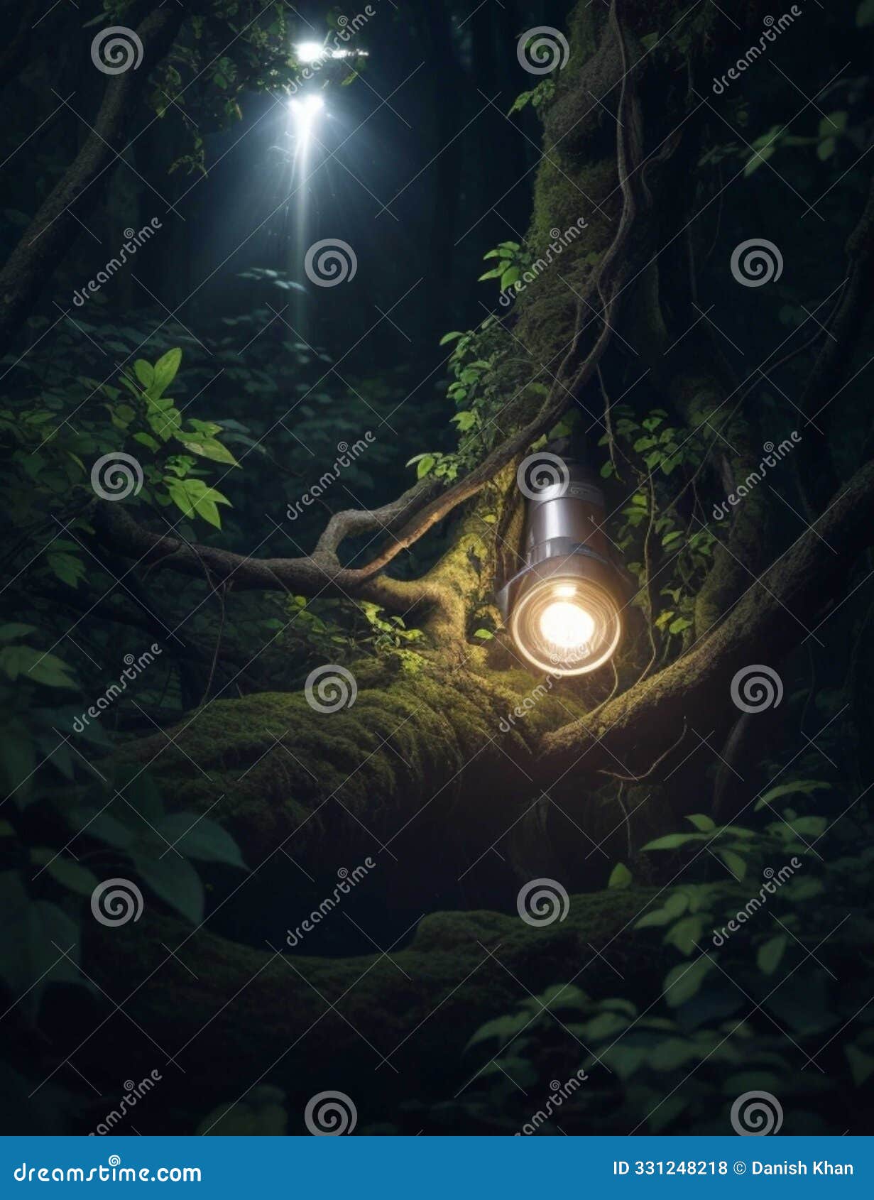 A Closeup of a Flashlight in Forest at Night Stock Illustration ...