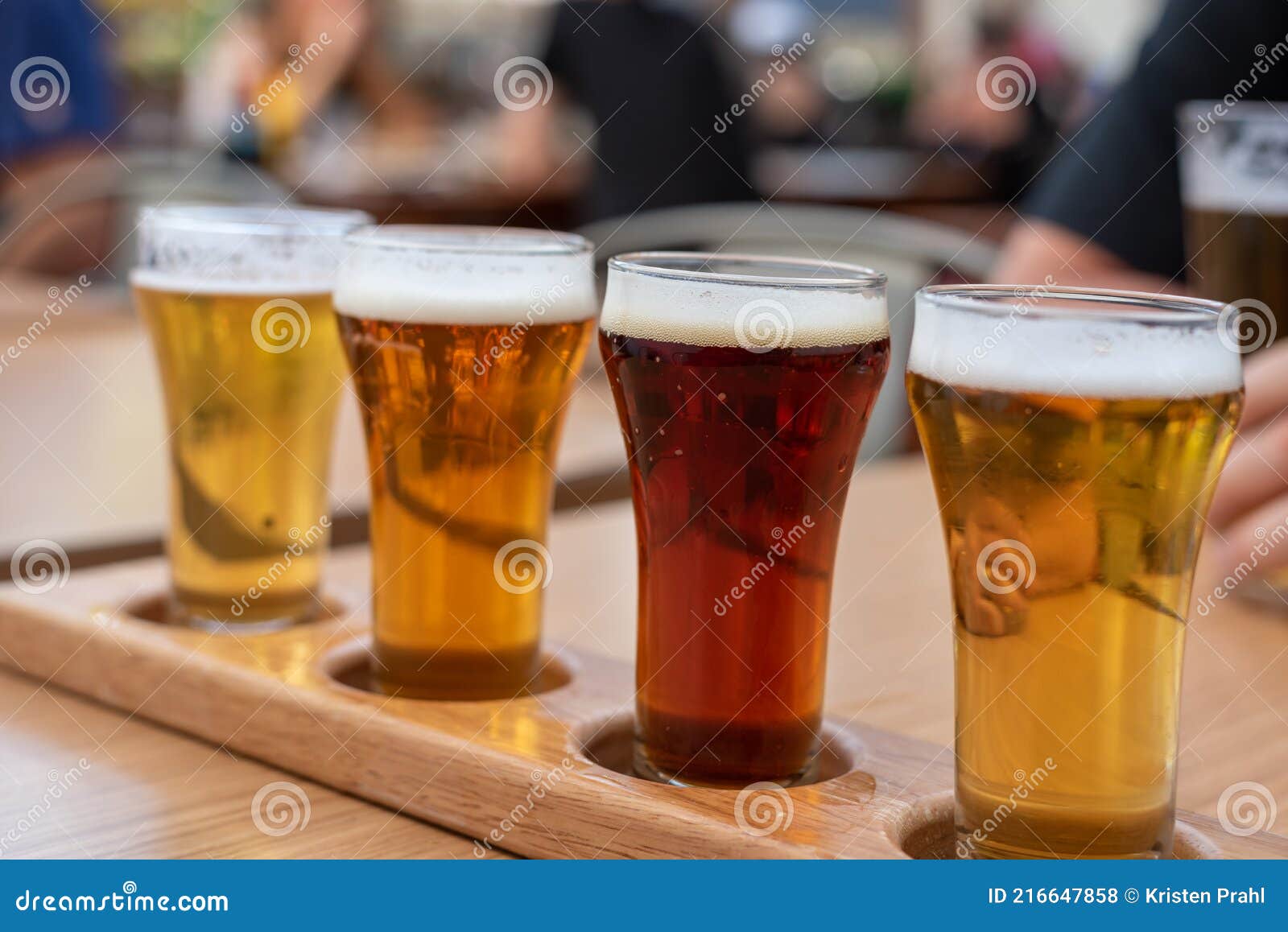 Closeup of a Flight of Cold Beer on a Restaurant Table Stock Photo ...