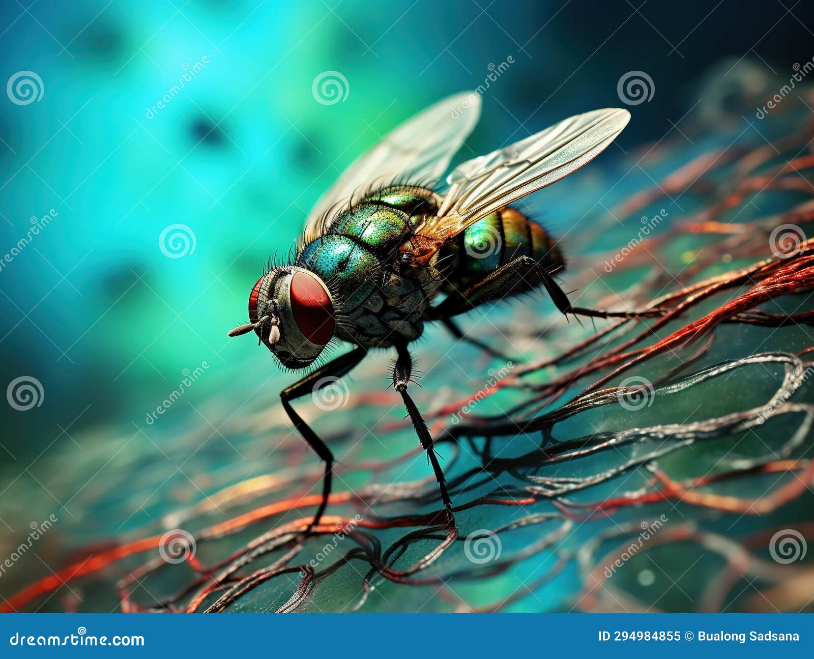 Closeup of a Fly on the Net Stock Illustration - Illustration of tools ...