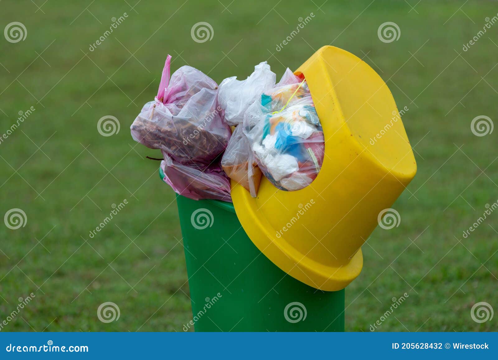 Closeup Focus Shot of a Full Dustbin at a Park Stock Photo - Image of ...