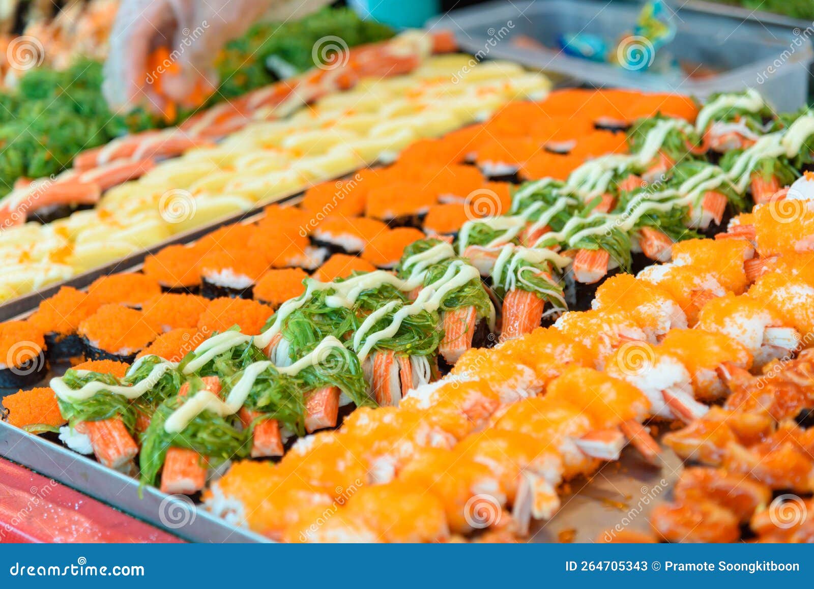 Closeup Focus To Row of Sushi Menu Stock Image - Image of asia, asian ...
