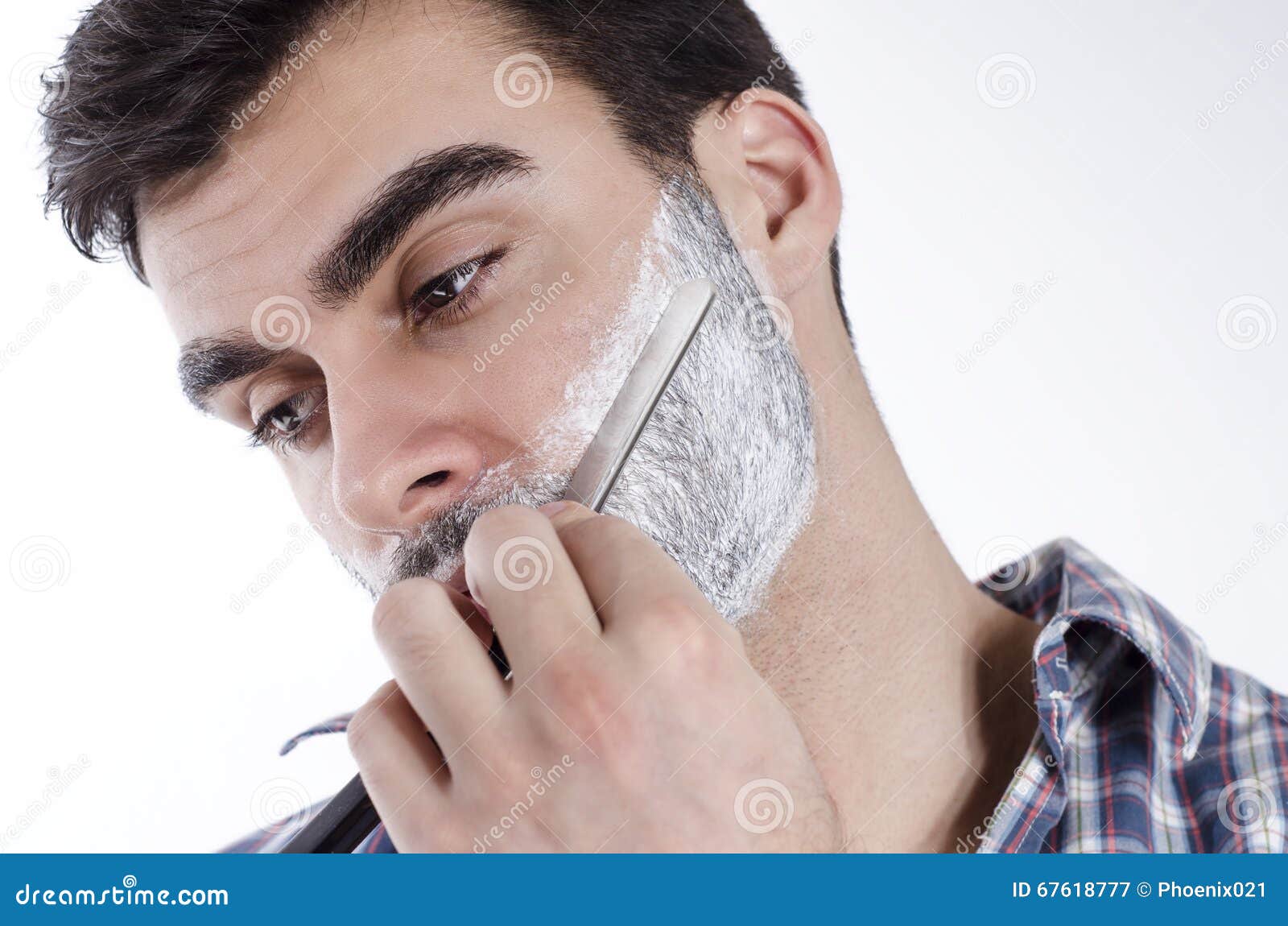 Closeup, Focus on Vintage Razor, Man Shaving Stock Image - Image of ...
