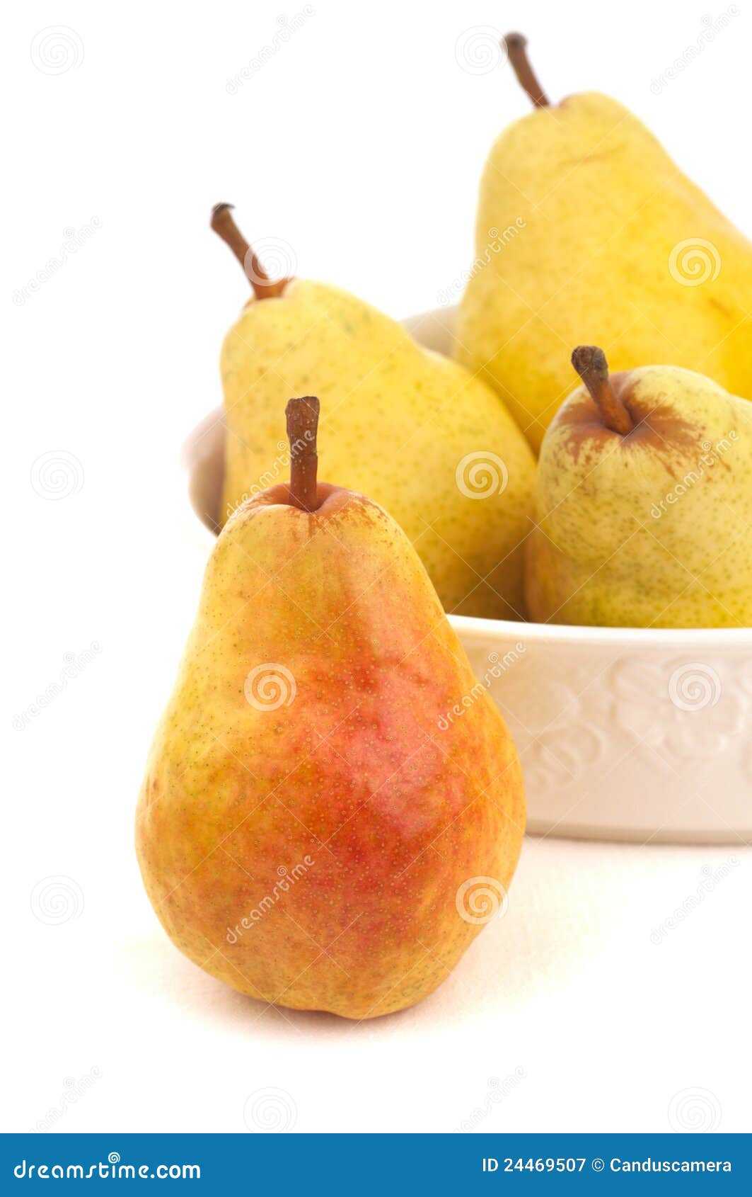 Closeup of Four Pears on White with Copy Space Stock Image - Image of ...