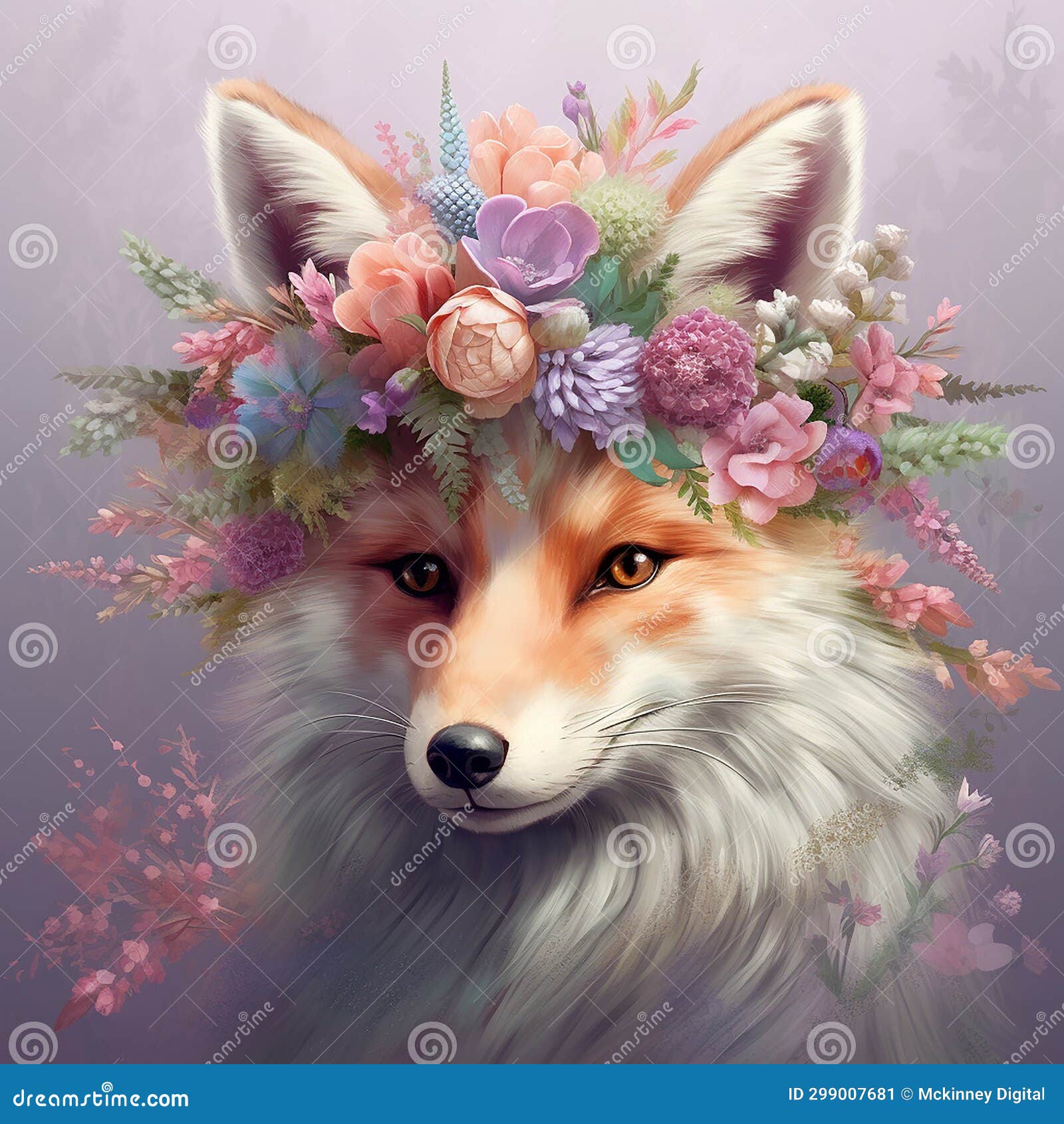 Closeup of a Fox Surrounded by Floral. Stock Illustration ...