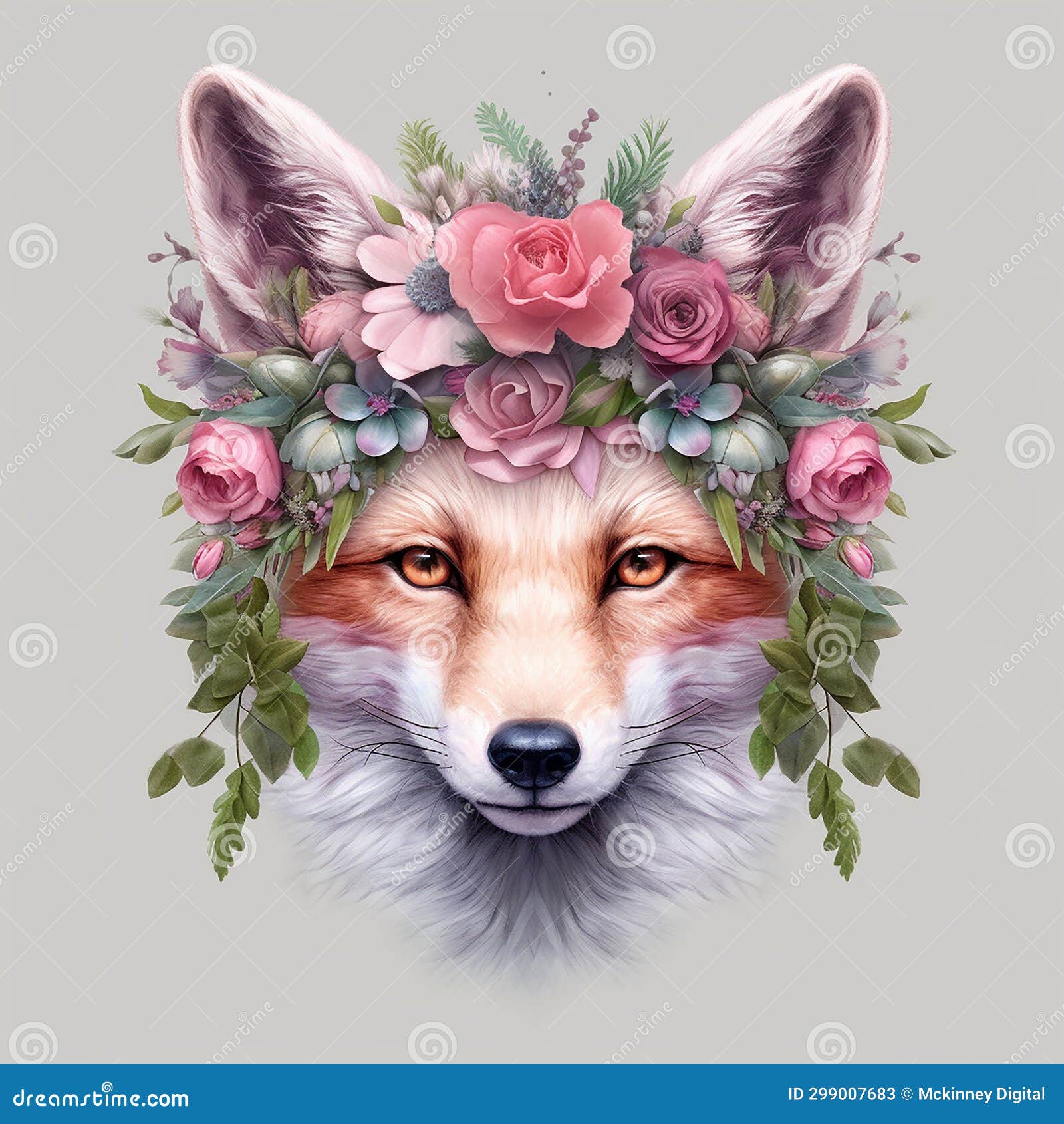 Closeup of a Fox Surrounded by Floral. Stock Image - Image of animal ...
