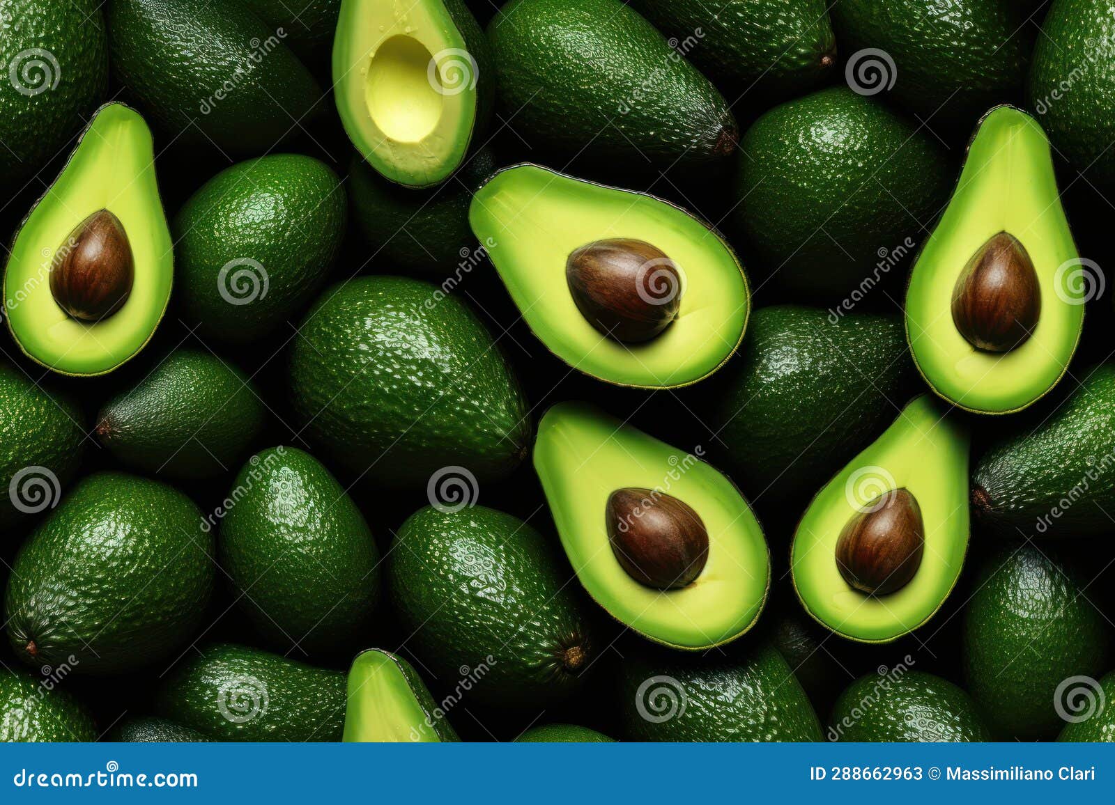 Closeup of Fresh Avocados, Top View, Seamless Pattern. Generative Ai ...