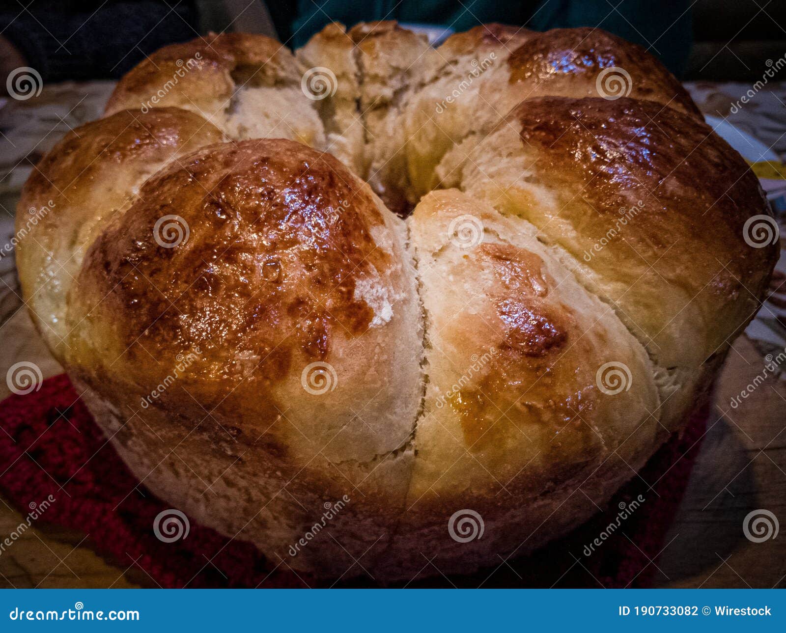 Closeup of Freshly Baked Homemade Bread on a Tree Stump Stock Photo ...